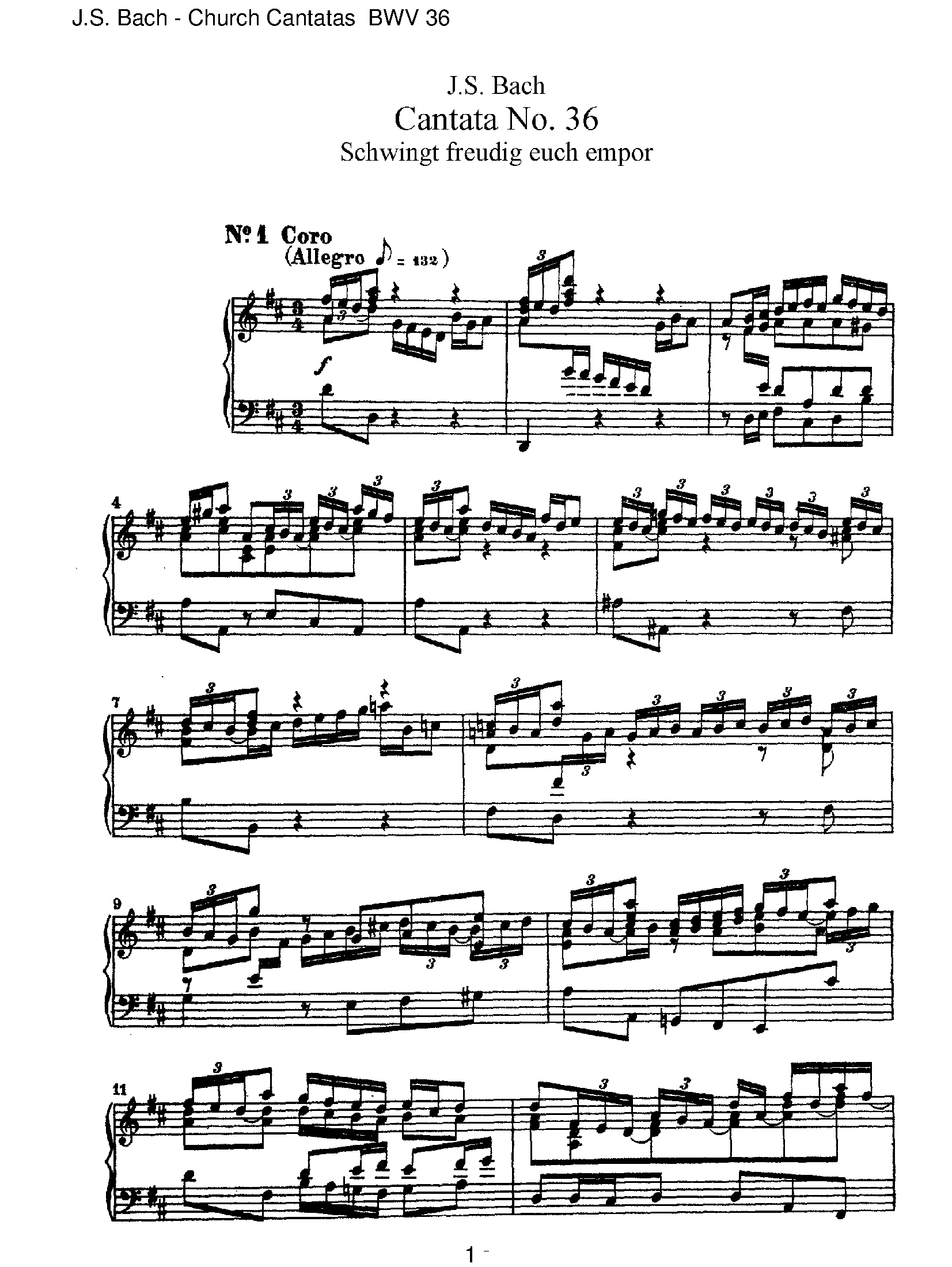 Bach, Johann Sebastian - Church Cantatas - BWV 36 Schwingt freudig euch empor Sheet music for ...