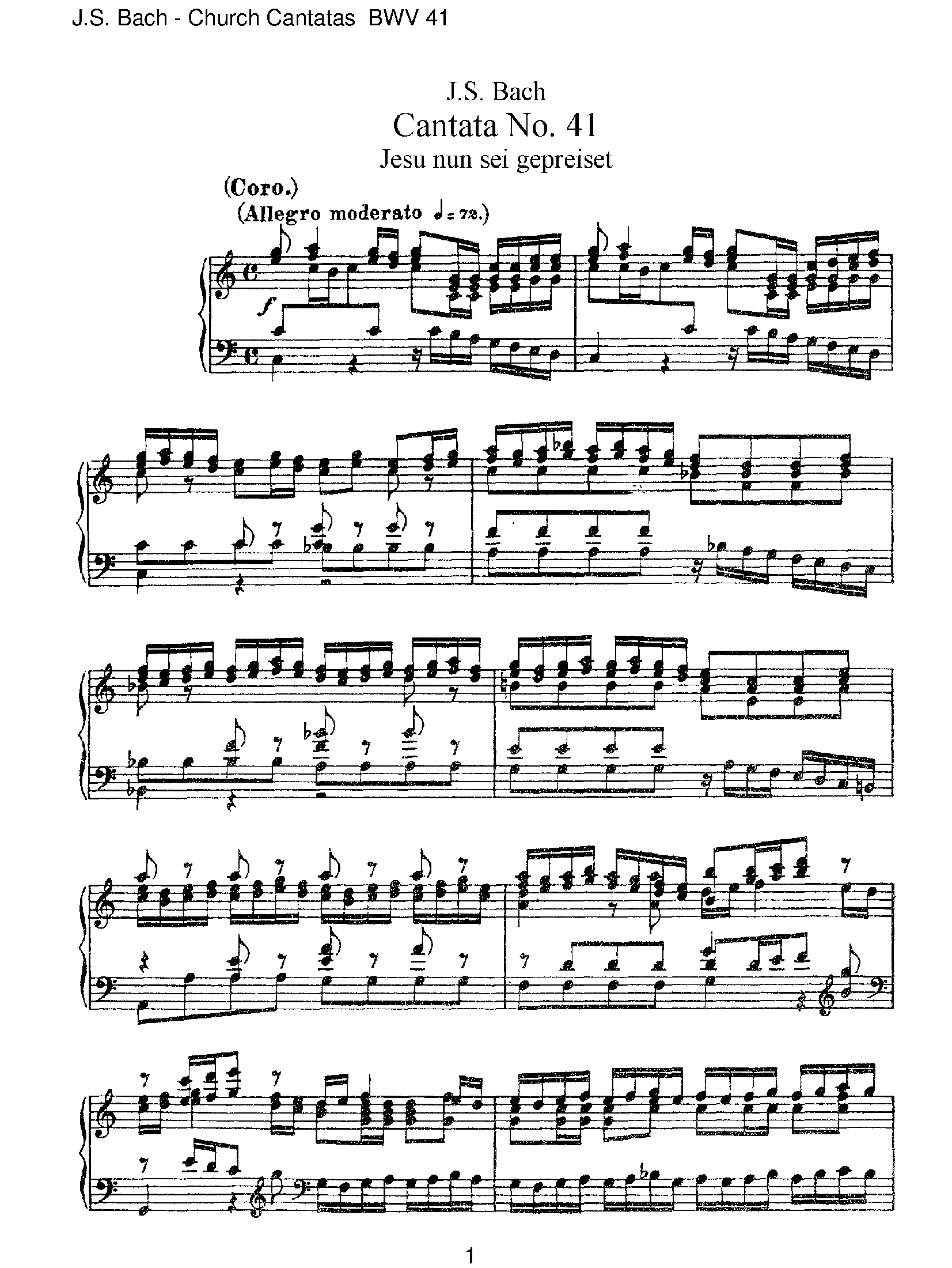 Bach, Johann Sebastian - Church Cantatas - BWV 41 Jesu, nun sei gepreiset Sheet music for Choir ...