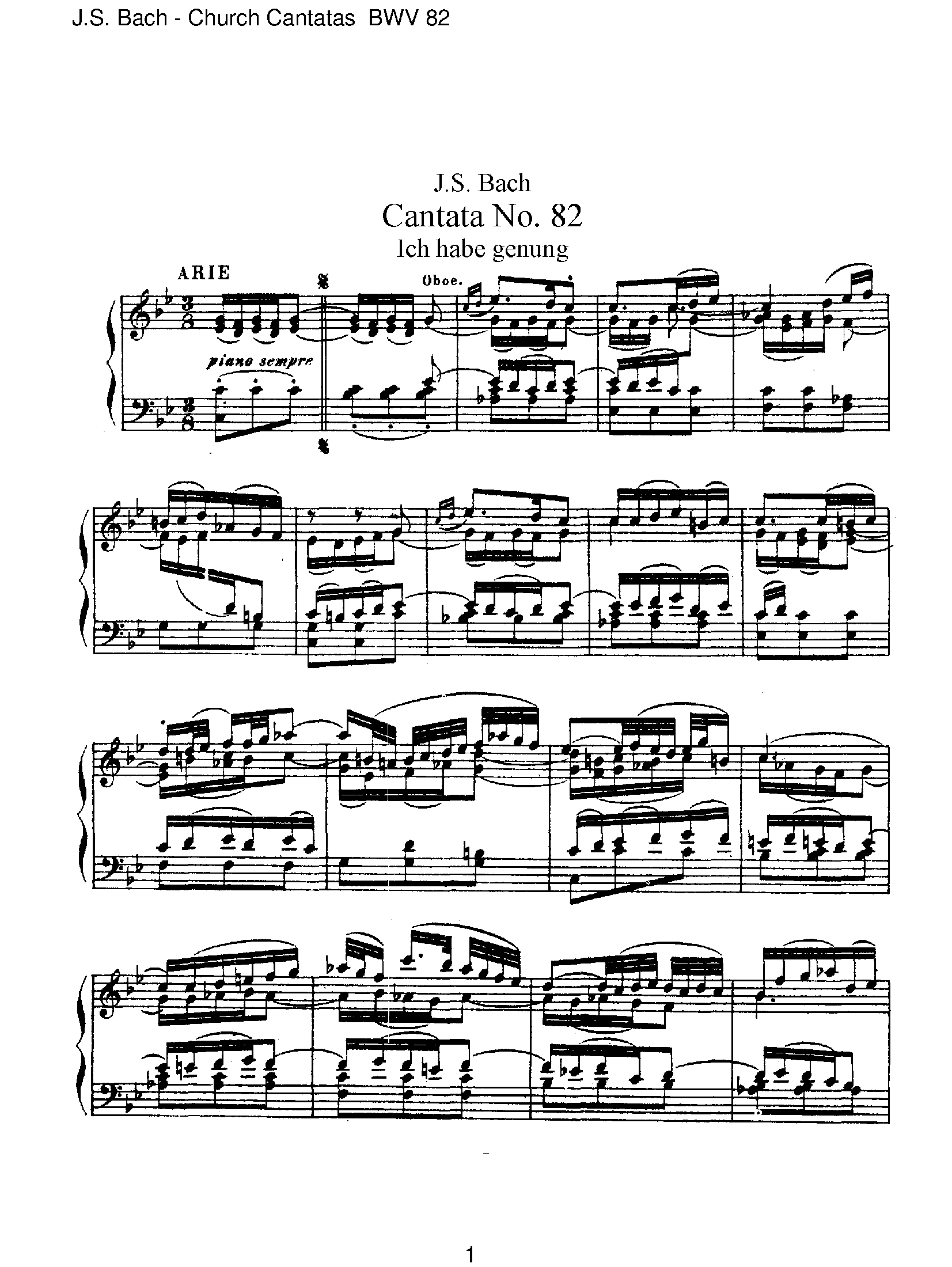 Bach - Church Cantatas - BWV 82 Ich habe genung Sheet music for Choir ...