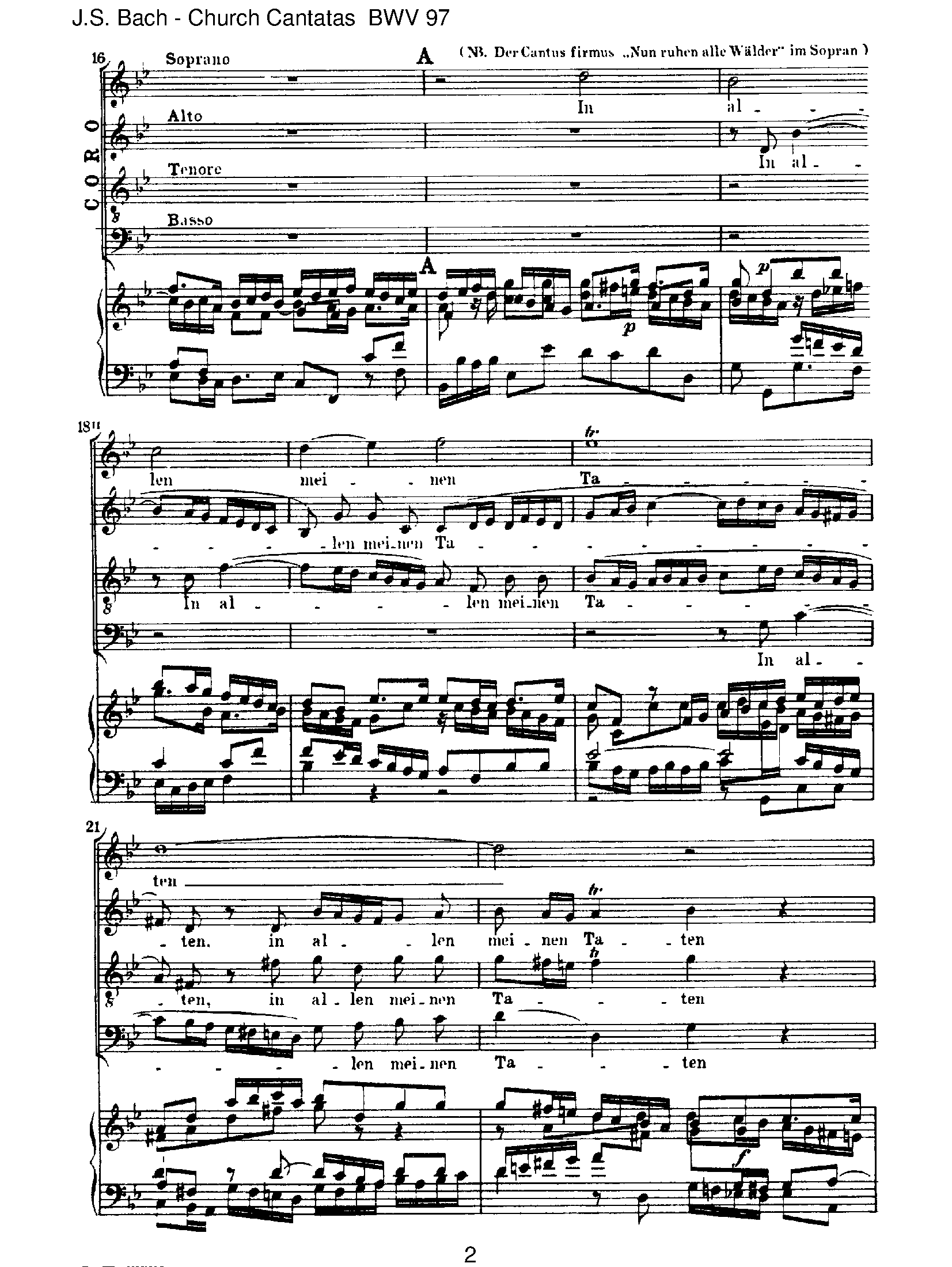 Bach, Johann Sebastian - Church Cantatas - BWV 97 In allen meinen Taten Sheet music for Choir ...