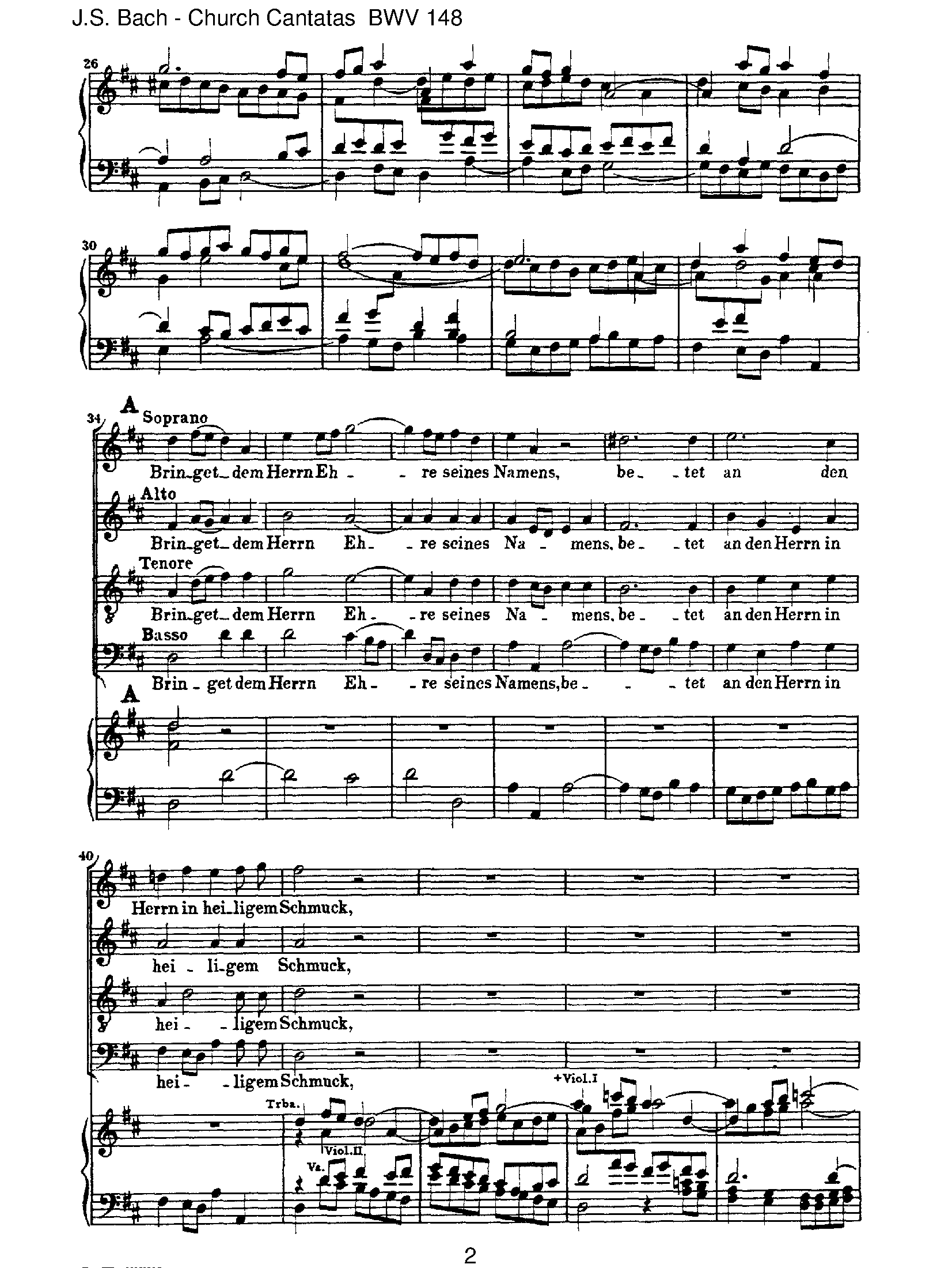 Bach, Johann Sebastian - Church Cantatas - BWV 148 Bringet dem Herrn Ehre seines Namens Sheet ...