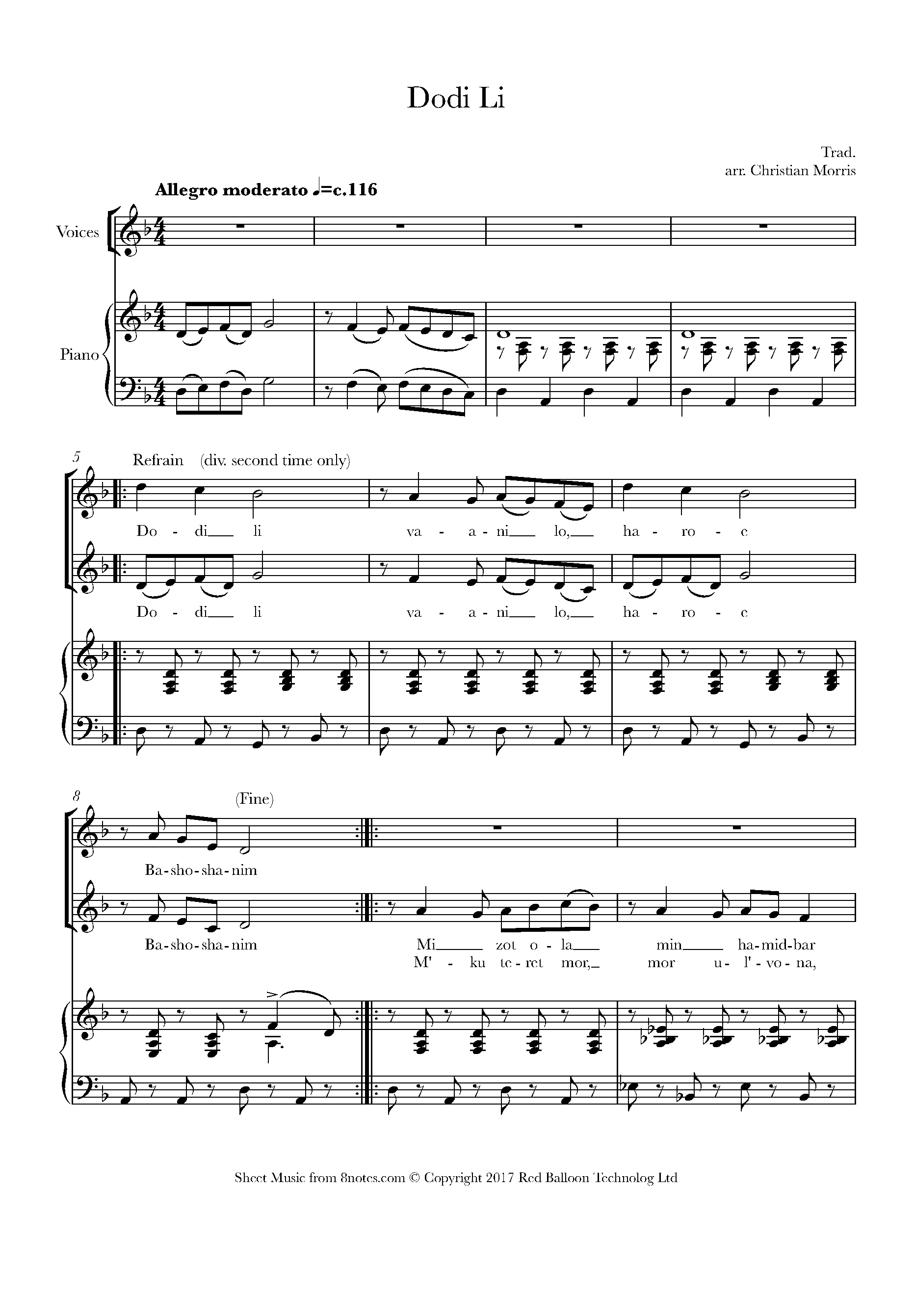 Dodi Li Sheet music for Choir - 8notes.com