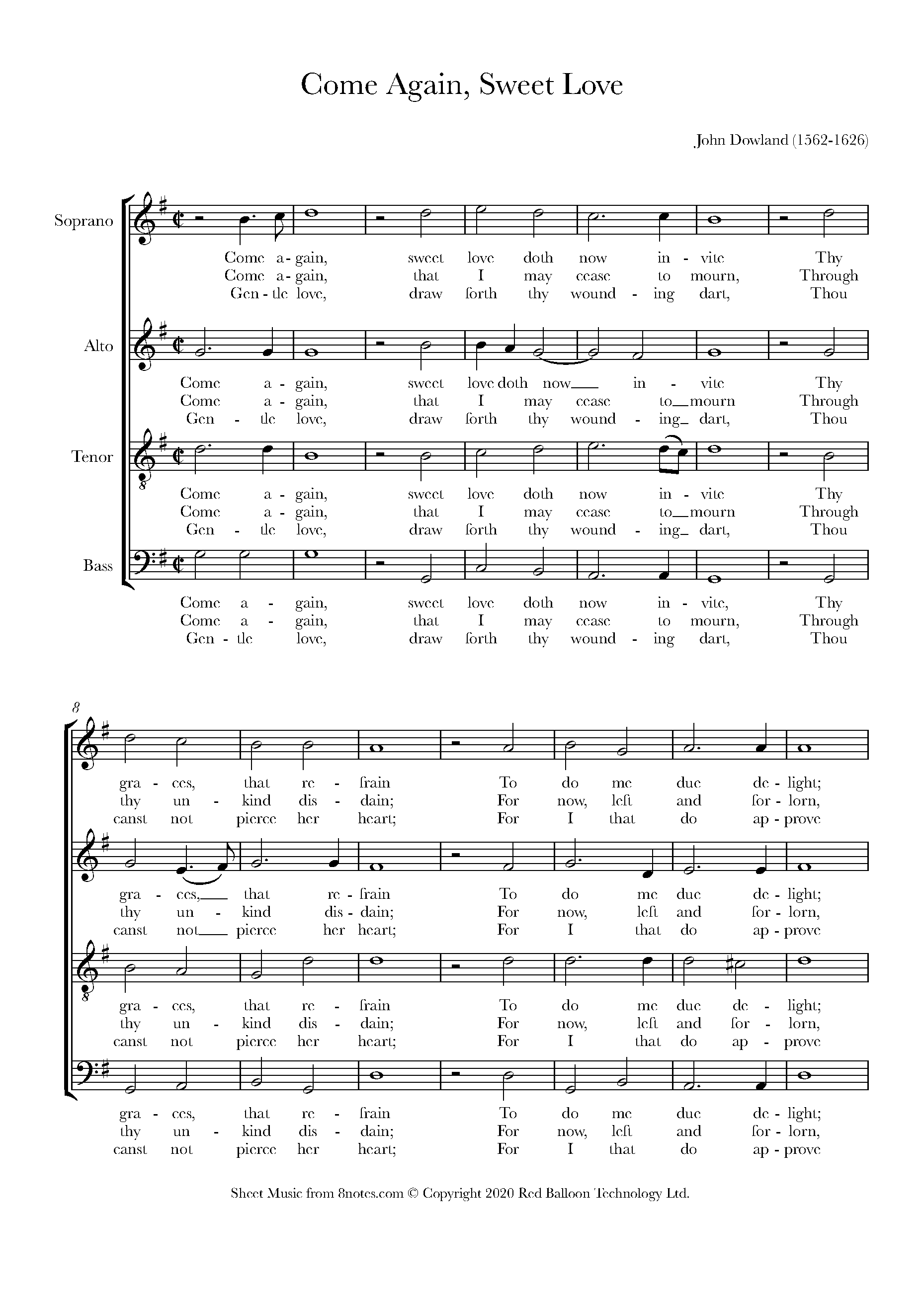 Dowland, John - Come Again, Sweet Love Sheet music for Choir - 8notes.com