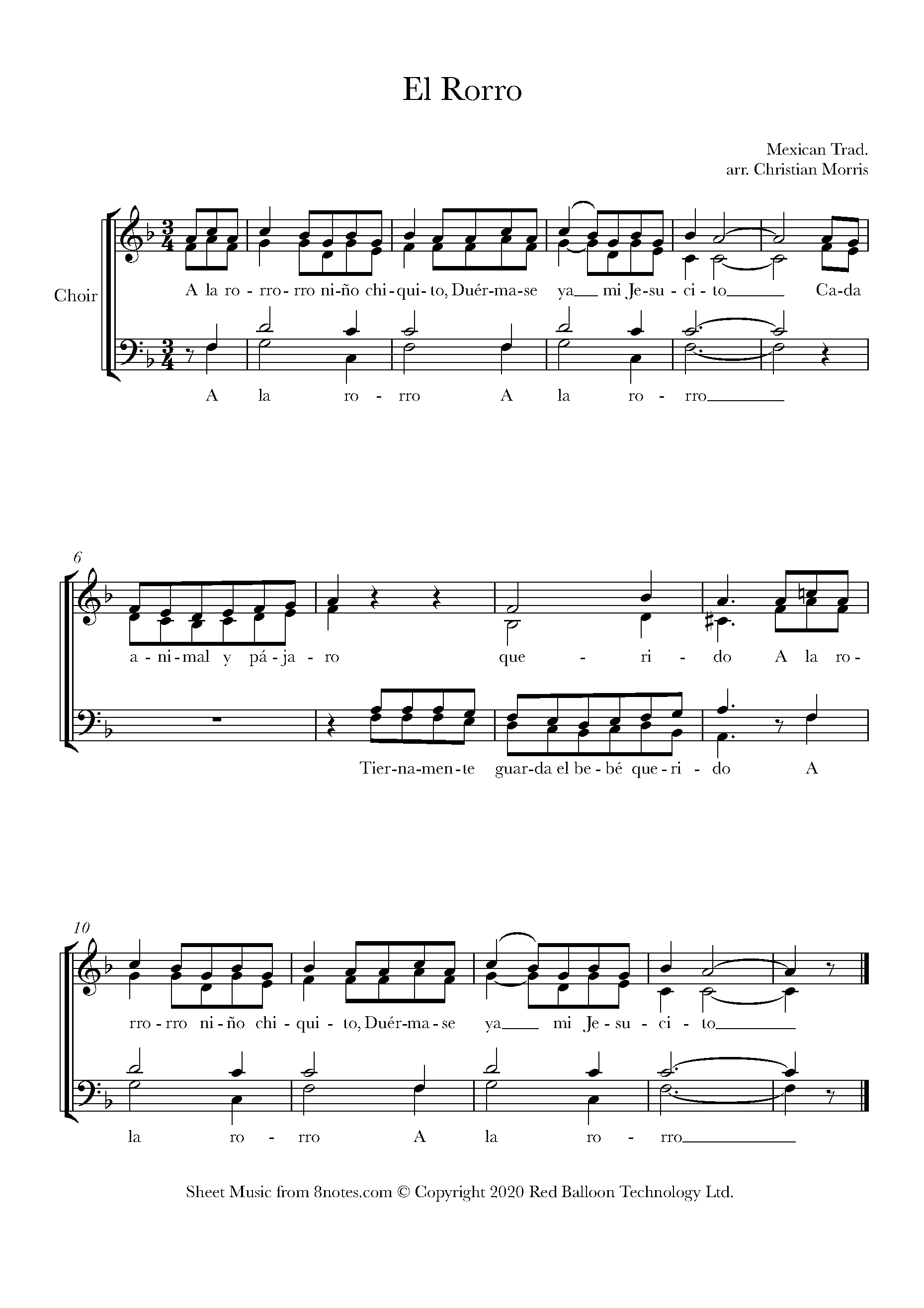 El Rorro (Mexican Trad.) Sheet music for Choir - 8notes.com