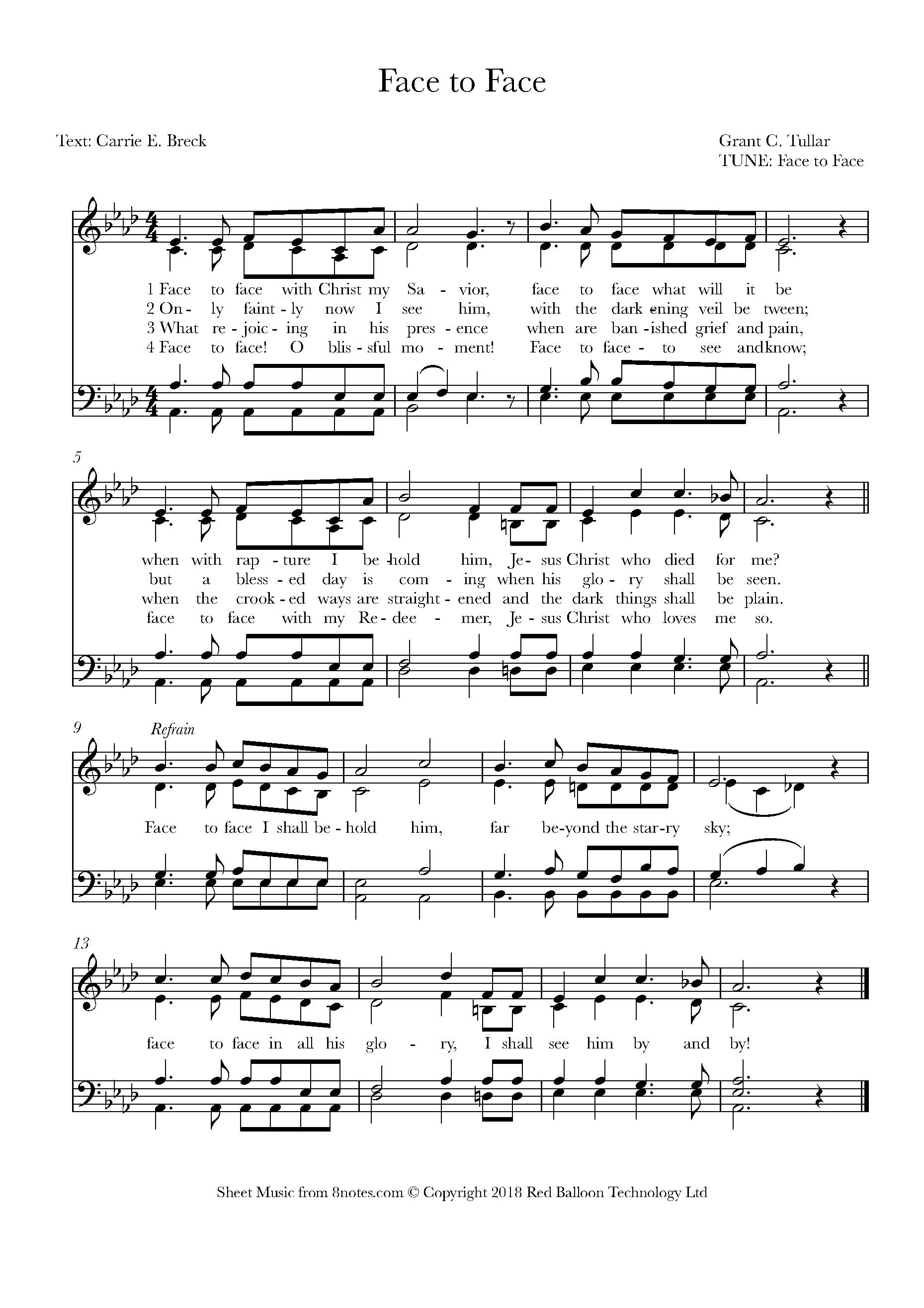 Tullar, Grant C. - Face to Face Sheet music for Choir - 8notes.com