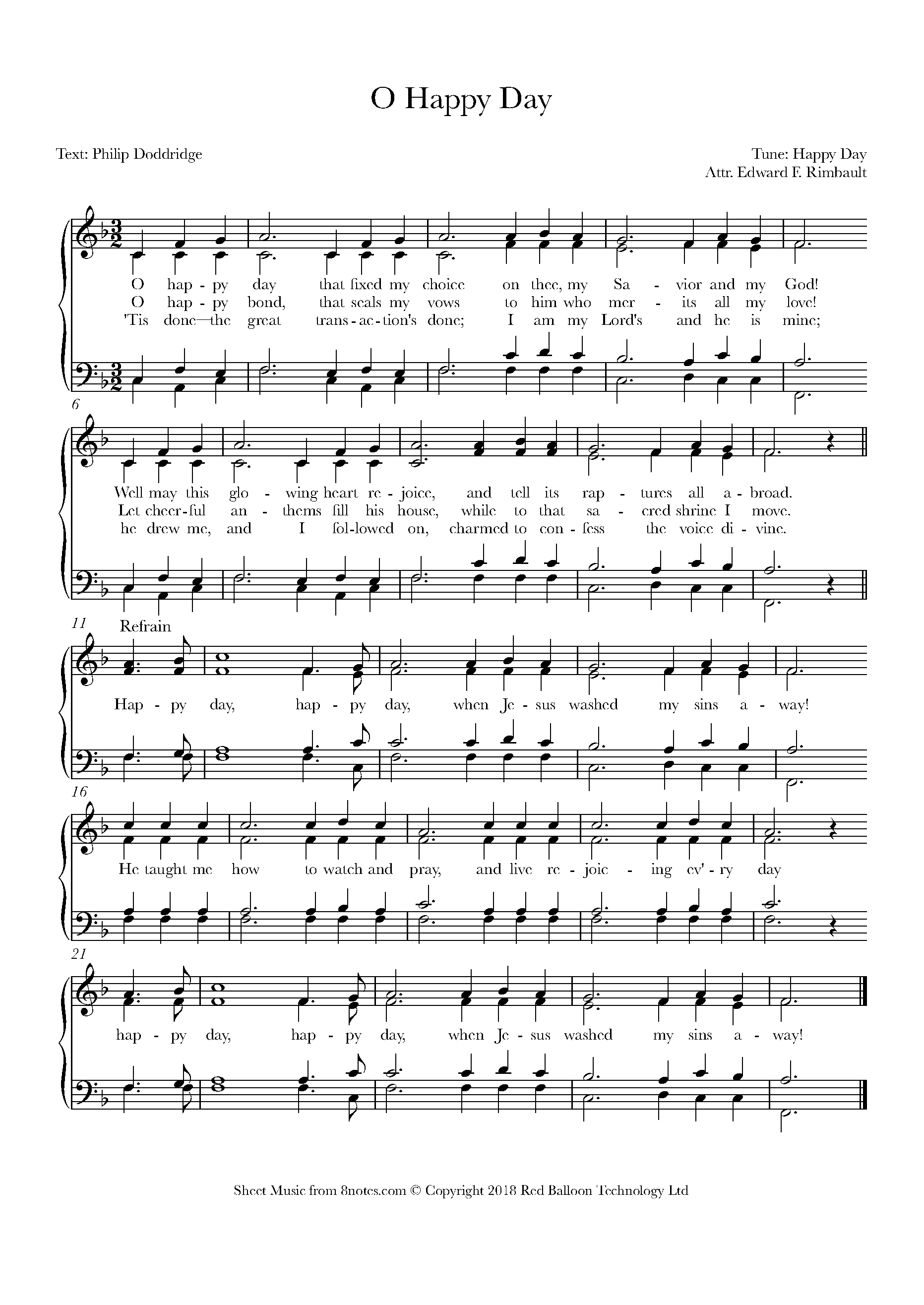 Rimbault Edward F O Happy Day Sheet Music For Choir