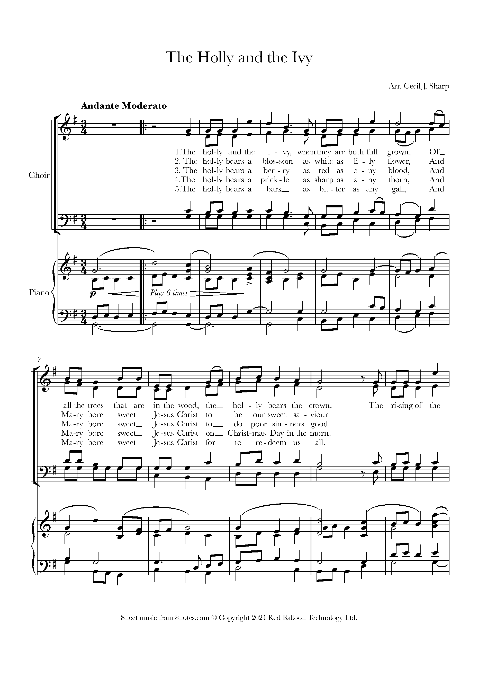 The Holly and the Ivy (Sharp Version) Sheet music for Choir - 8notes.com