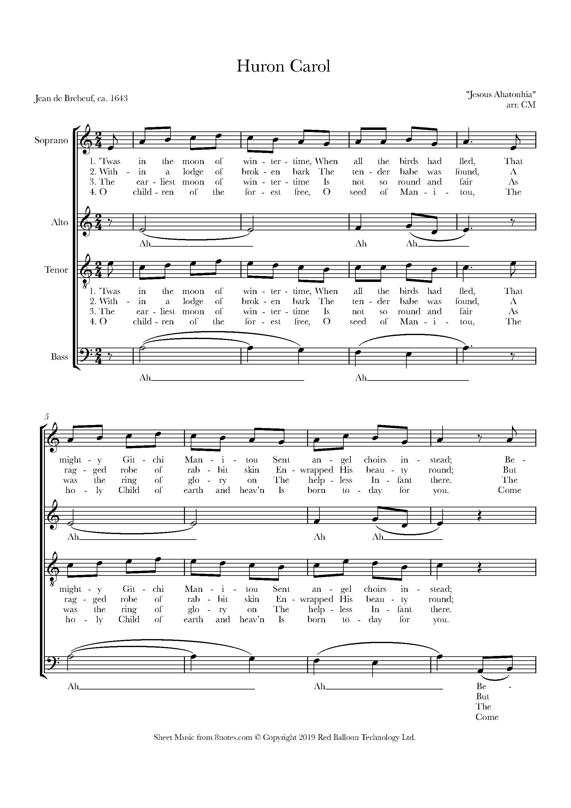 Huron Carol Sheet music for Choir - 8notes.com