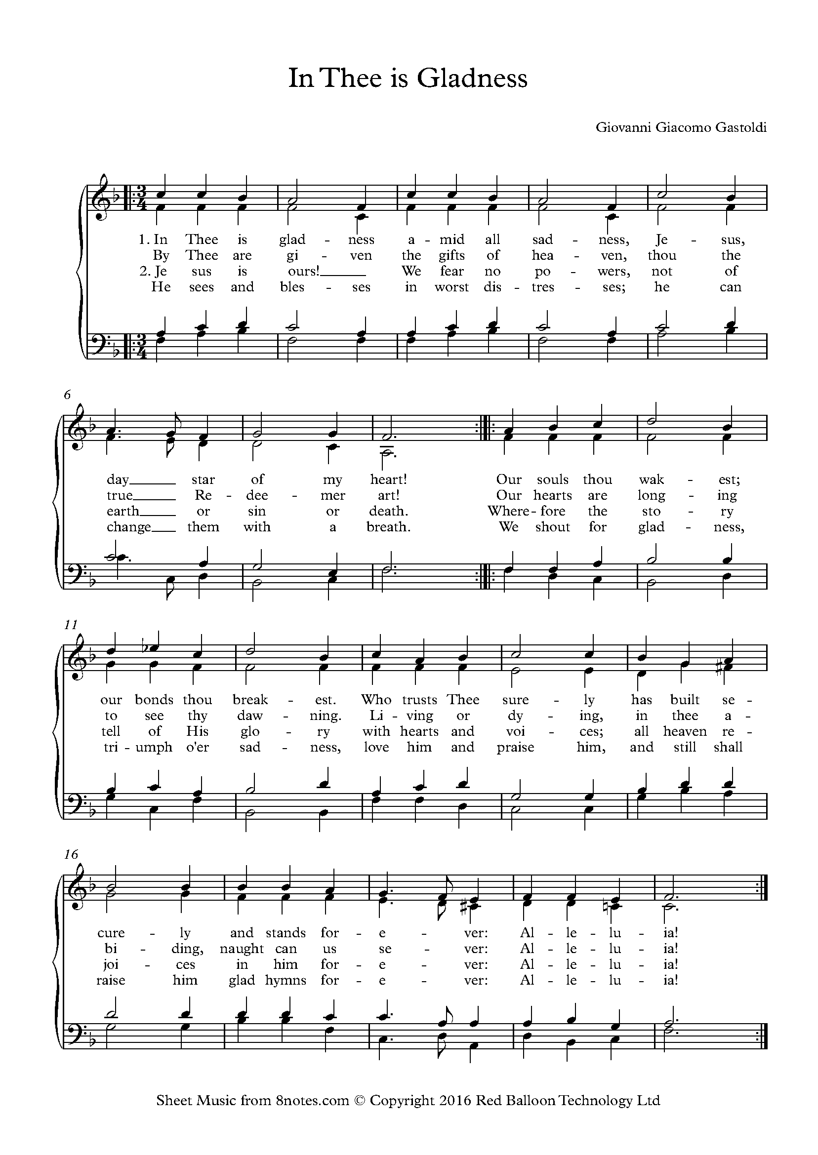 Gastoldi, Giovanni Giacomo - In Thee Gladness Sheet music for Choir ...
