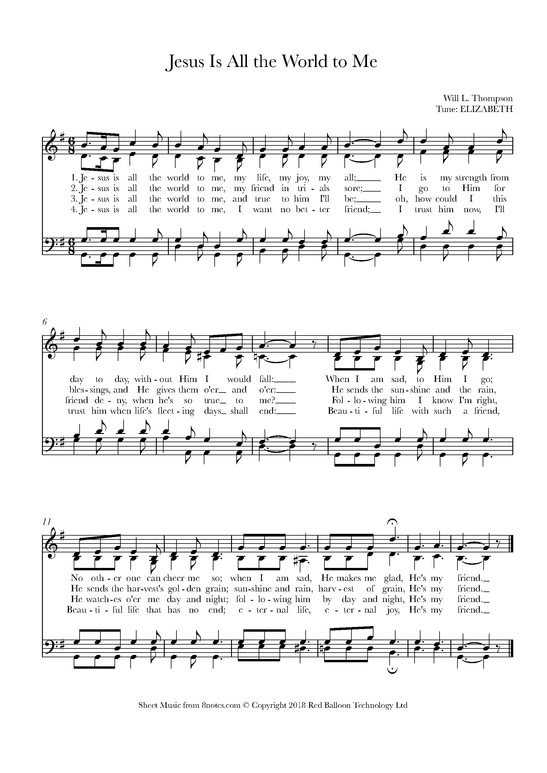 Thompson, Will L - Jesus Is All the World to Me Sheet music for Choir ...