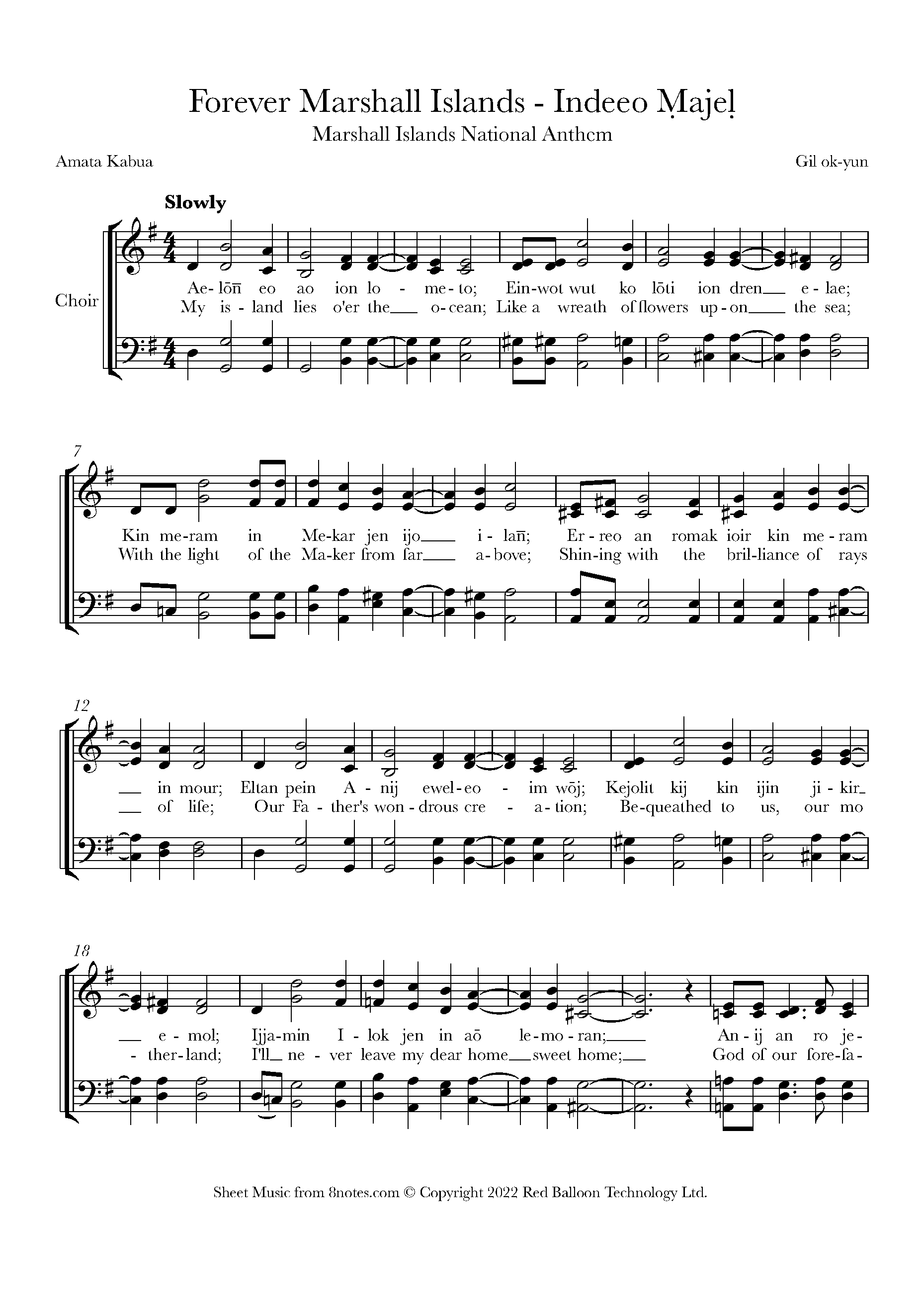 Forever Marshall Islands (National Anthem) Sheet music for Choir ...