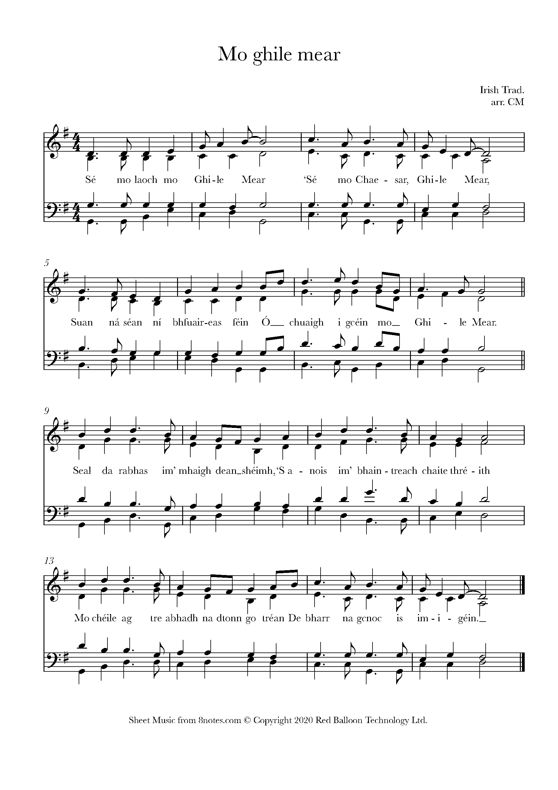 Mo Ghile Mear (Irish Trad.) Sheet music for Choir - 8notes.com