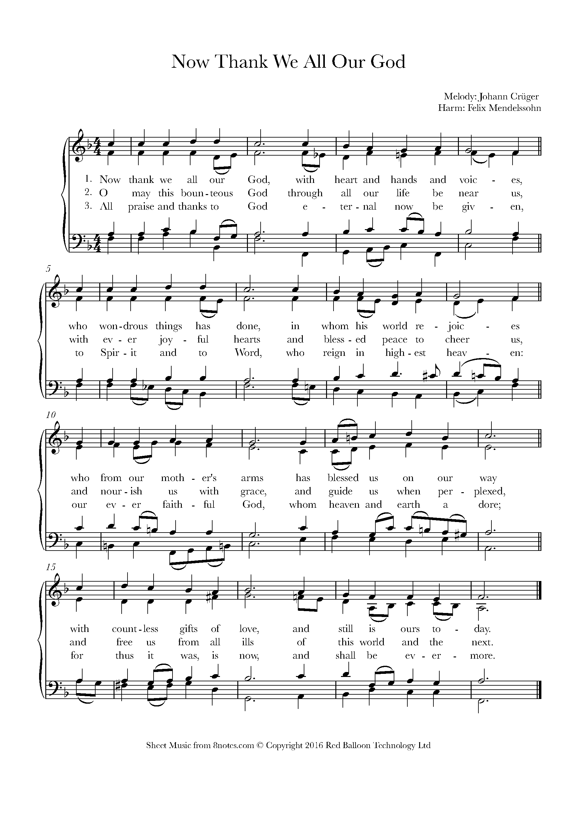 Mendelssohn, Felix - Now Thank We All Our God Sheet music for Choir ...