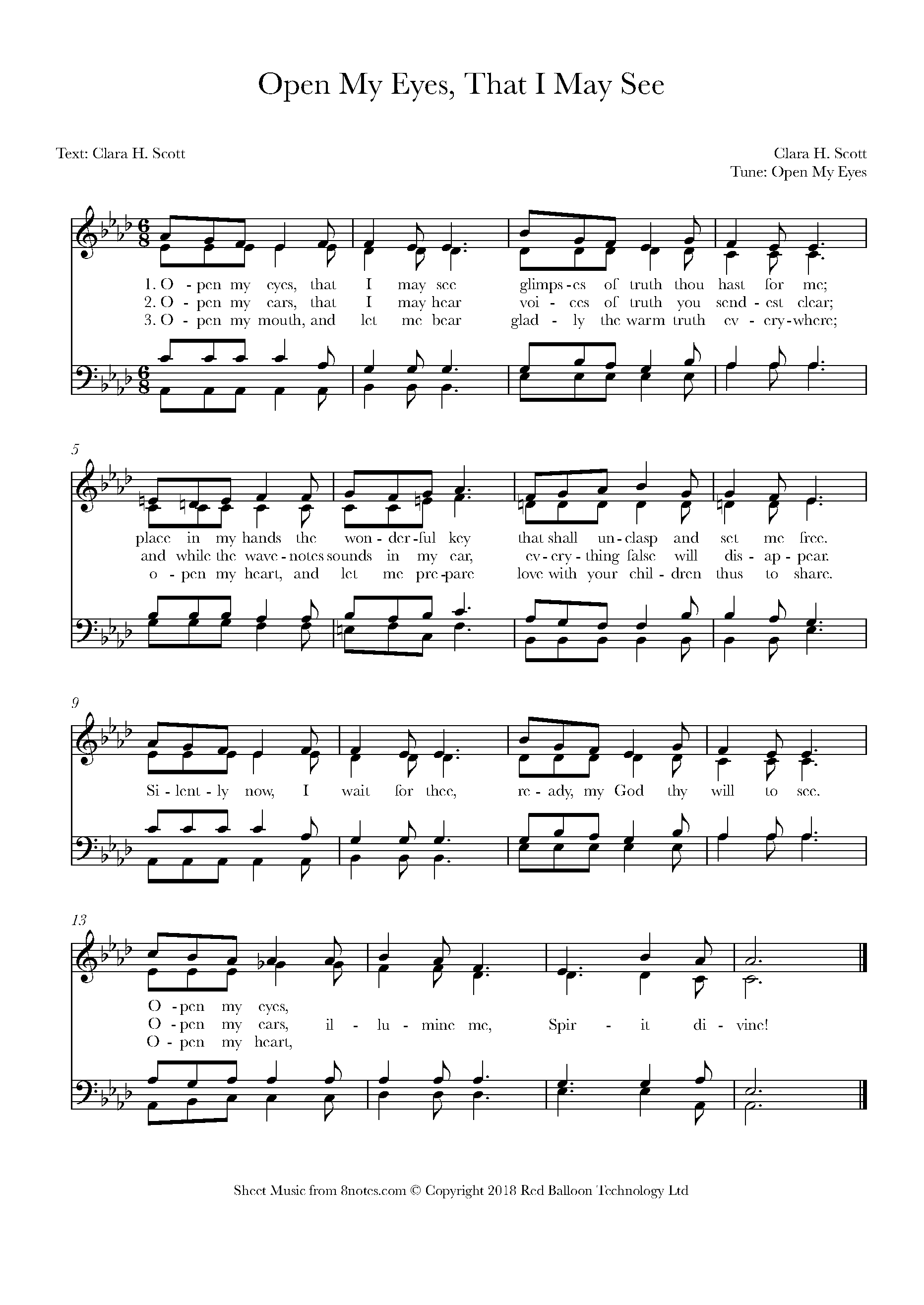 Scott, Clara H. - Open My Eyes, That I May See Sheet music for Choir ...