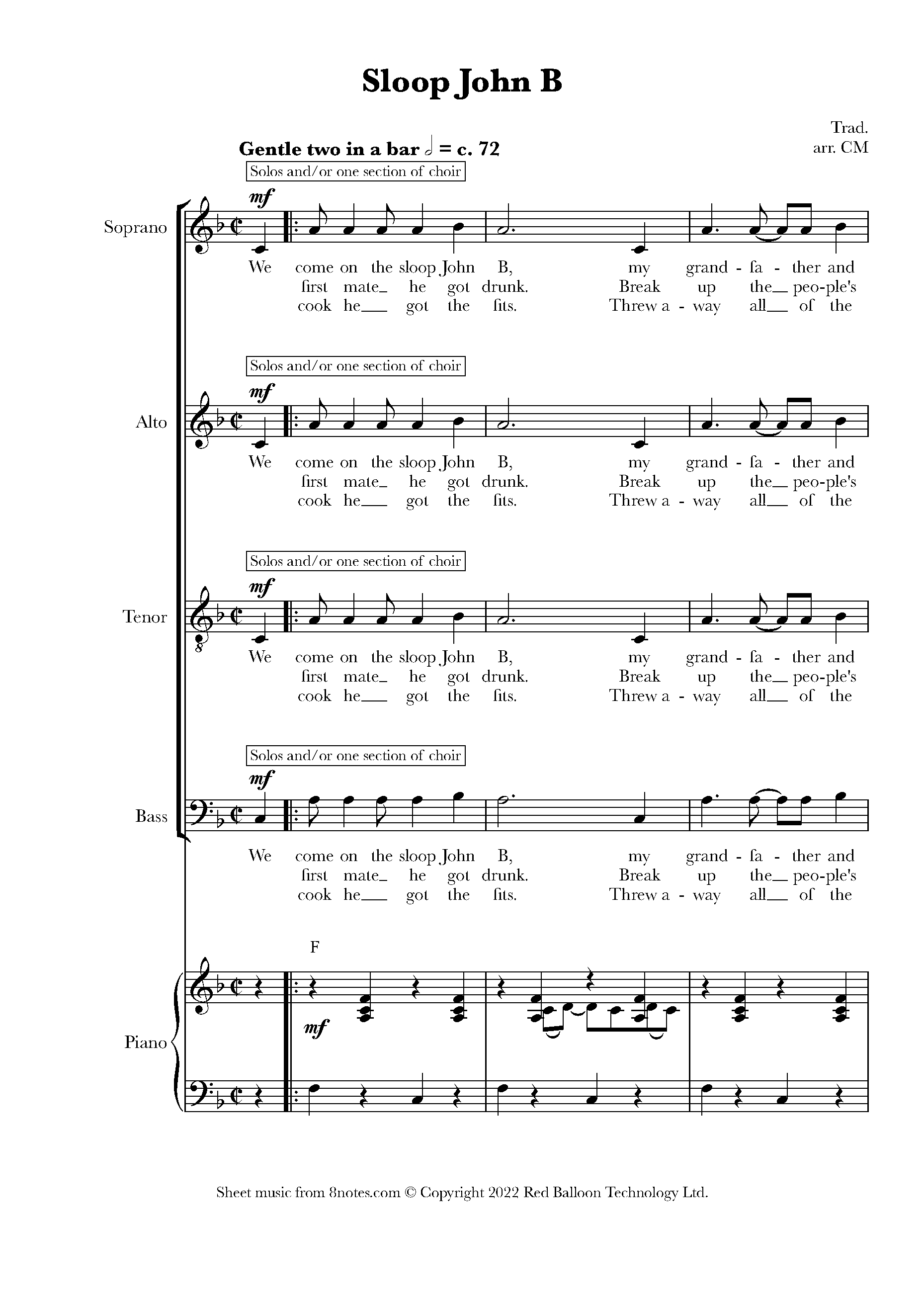 Sloop John B (The John B. Sails) Sheet music for Choir - 8notes.com