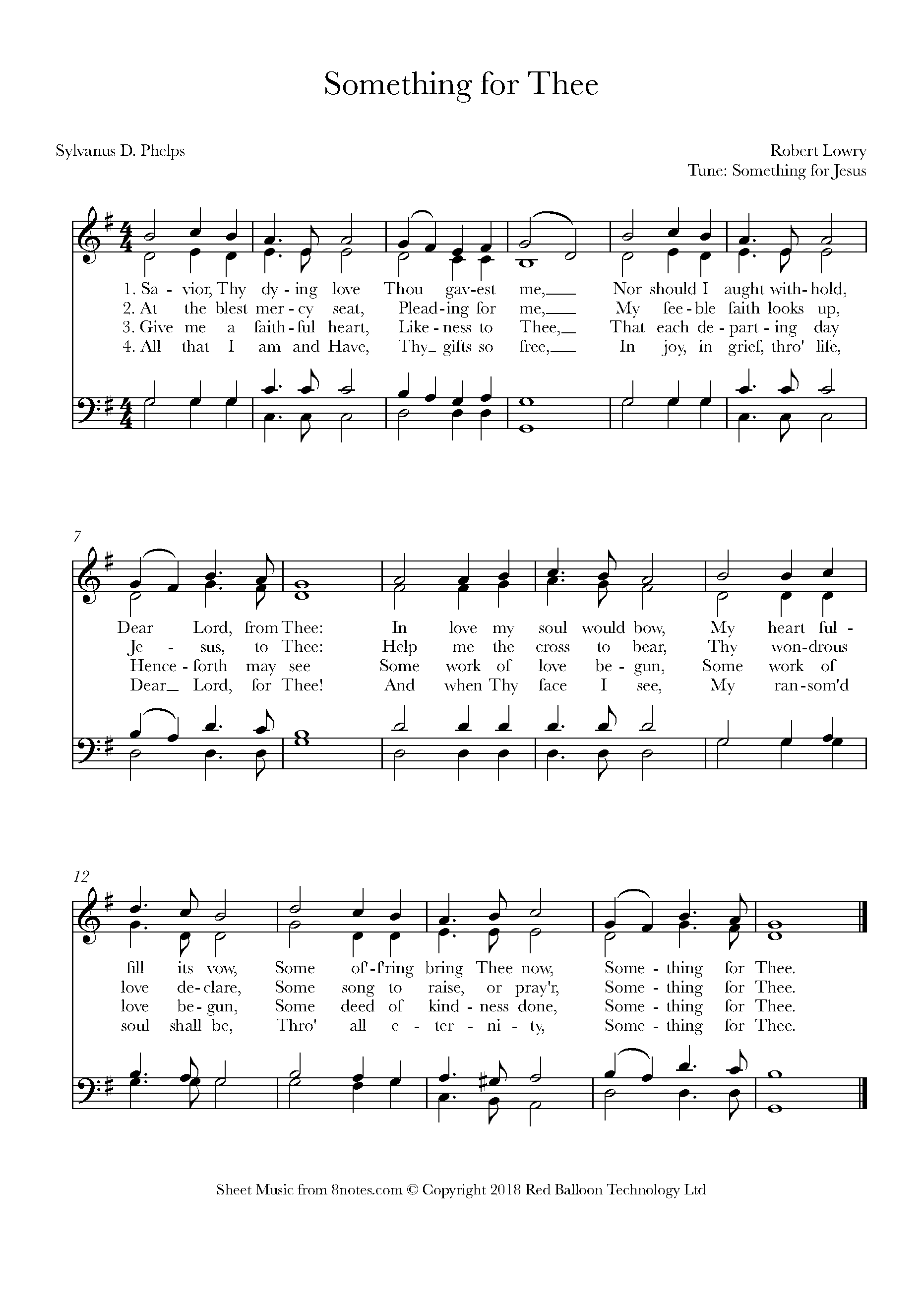 Lowry, Rev. Robert - Something for Thee Sheet music for Choir - 8notes.com