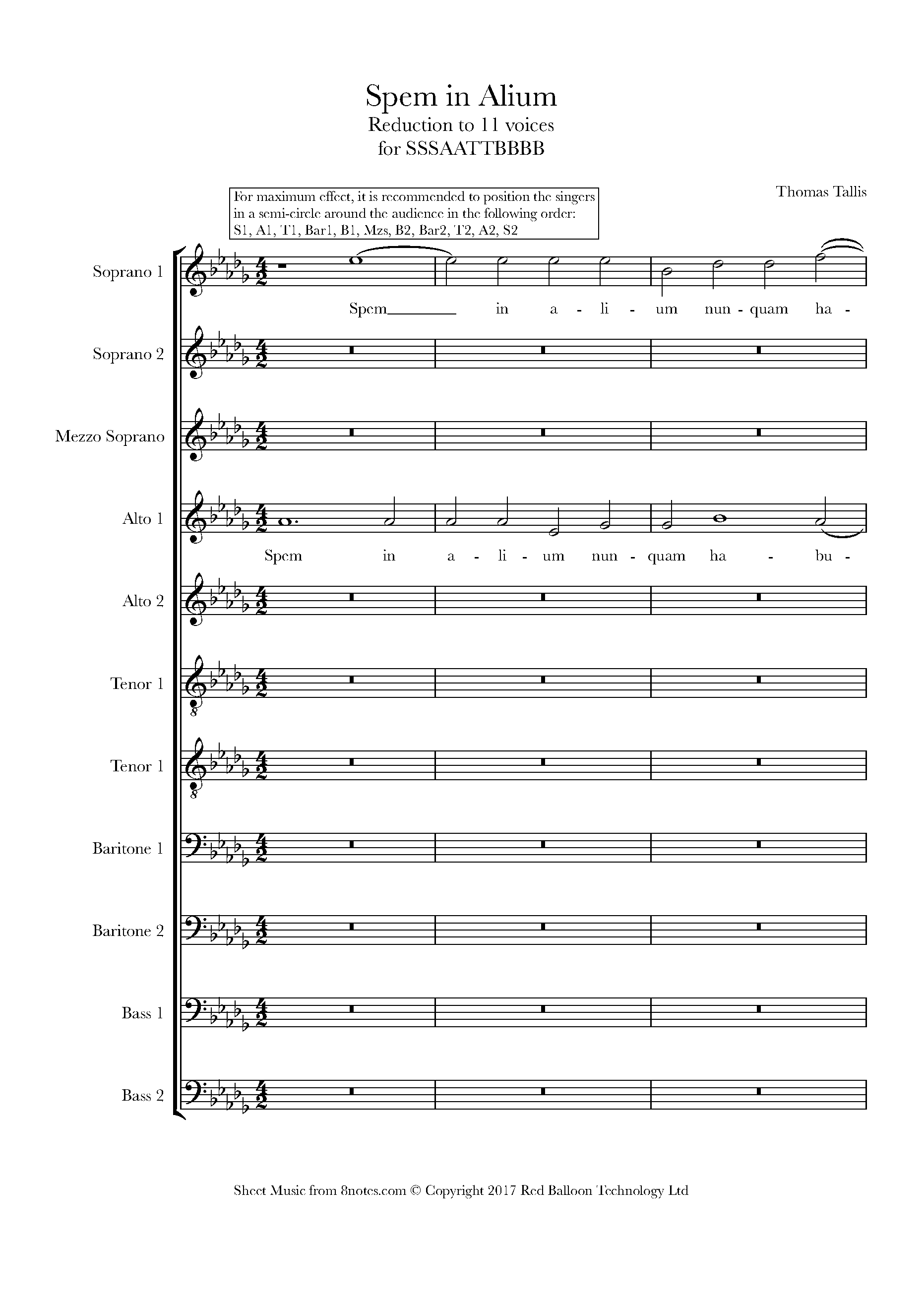 Tallis, Thomas - Spem in Alium (Reduction to 11 voices for SSSAATTBBBB) Sheet music for Choir ...