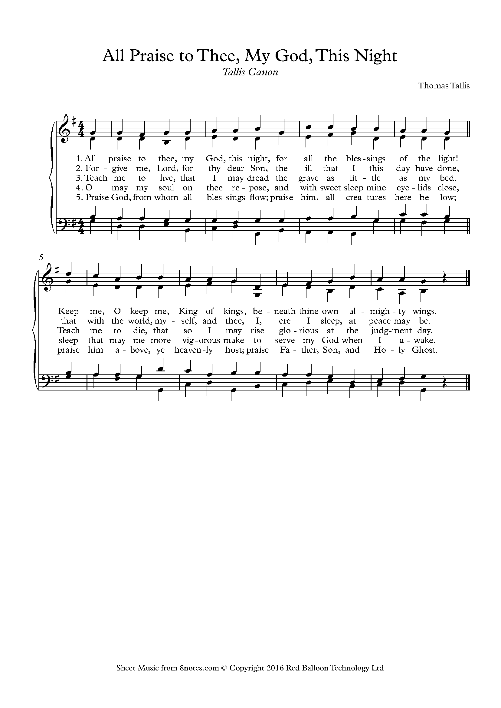 Tallis, Thomas - All Praise to Thee, My God, This Night (Tallis Canon ...