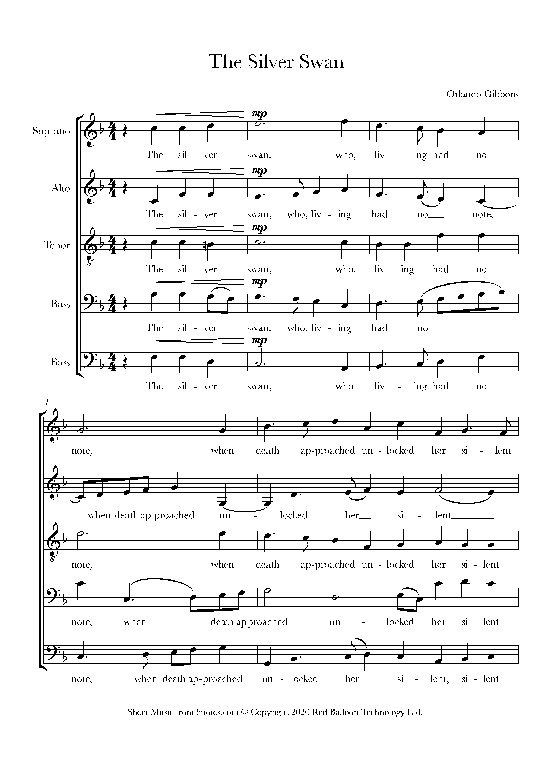Gibbons, Orlando - The Silver Swan Sheet music for Choir - 8notes.com