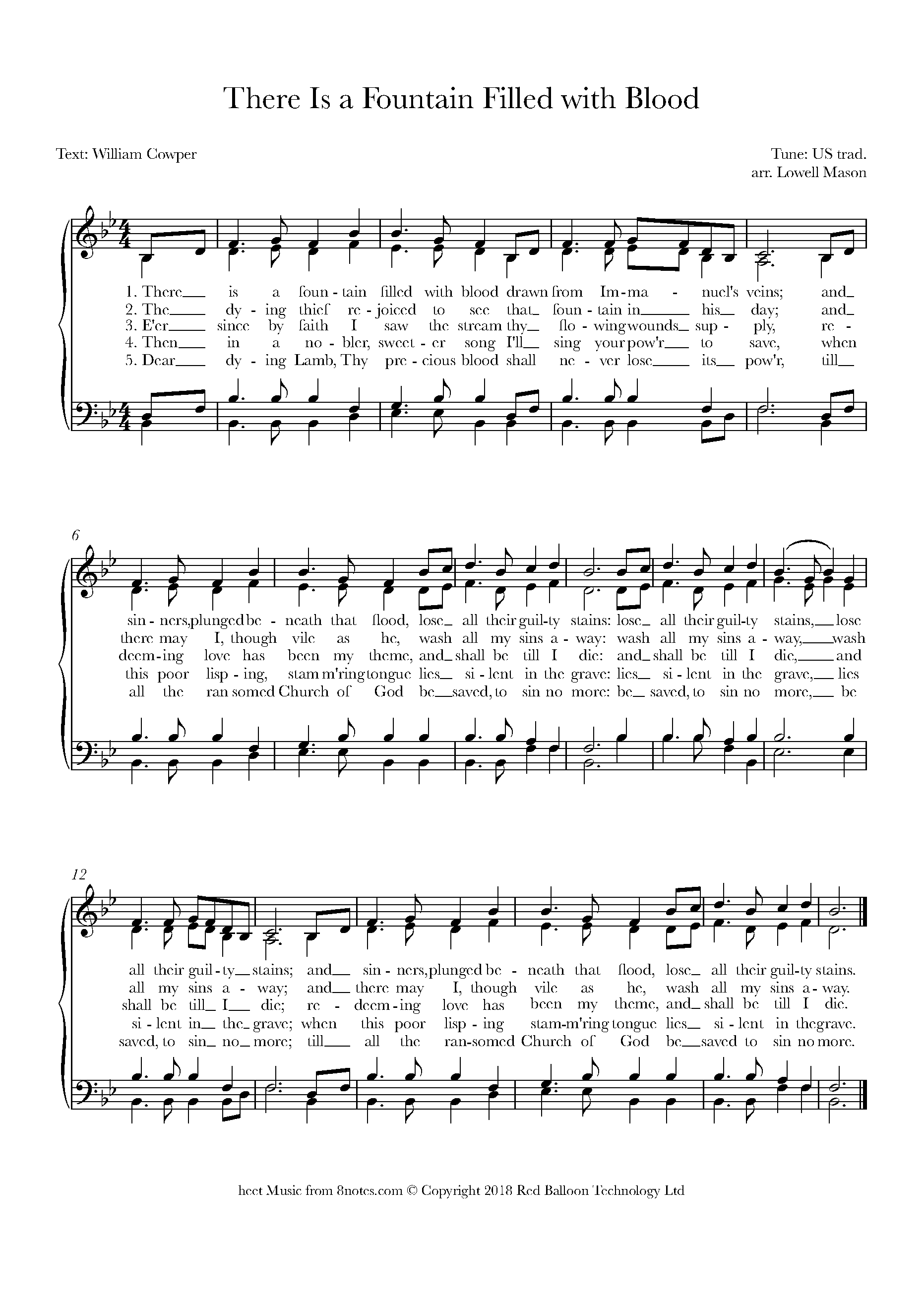 There Is a Fountain Filled with Blood Sheet music for Choir - 8notes.com