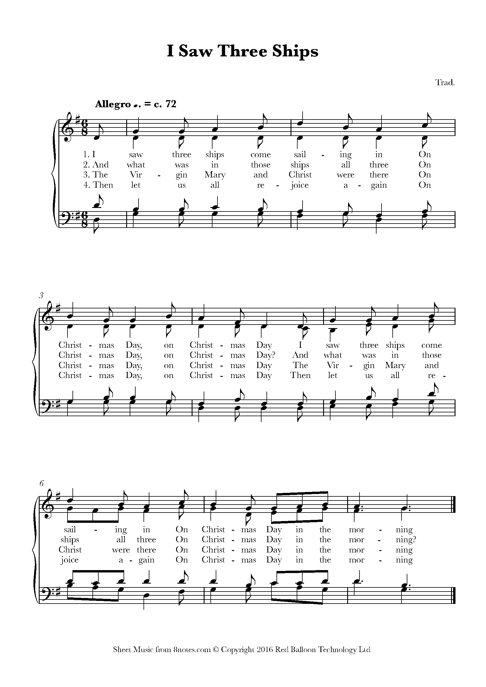 I Saw Three Ships Sheet music for Choir - 8notes.com