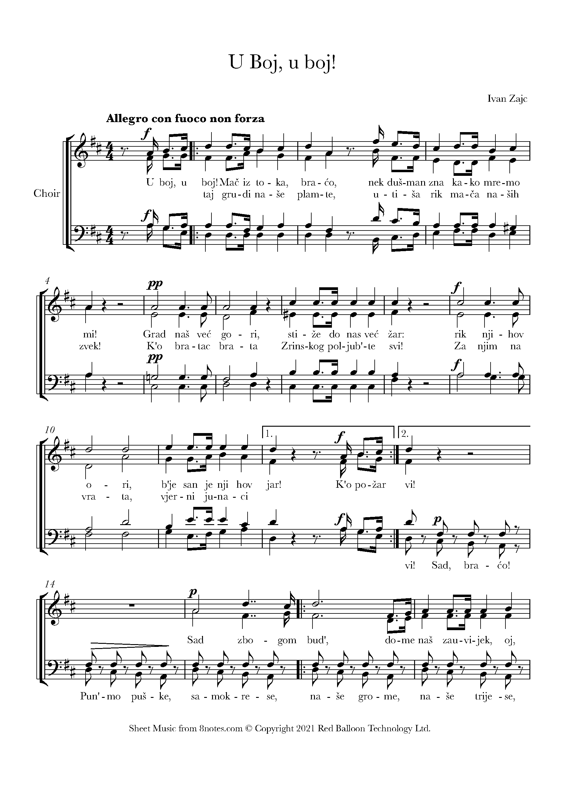 Zajc, Ivan - U Boj, u boj! Sheet music for Choir - 8notes.com