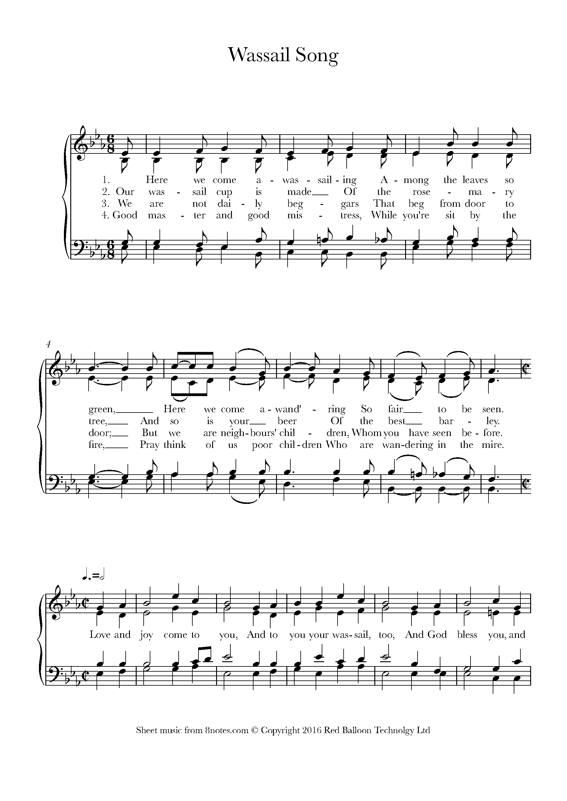 Wassail Song (Here We Come A-Wassailing) Sheet music for Choir - 8notes.com