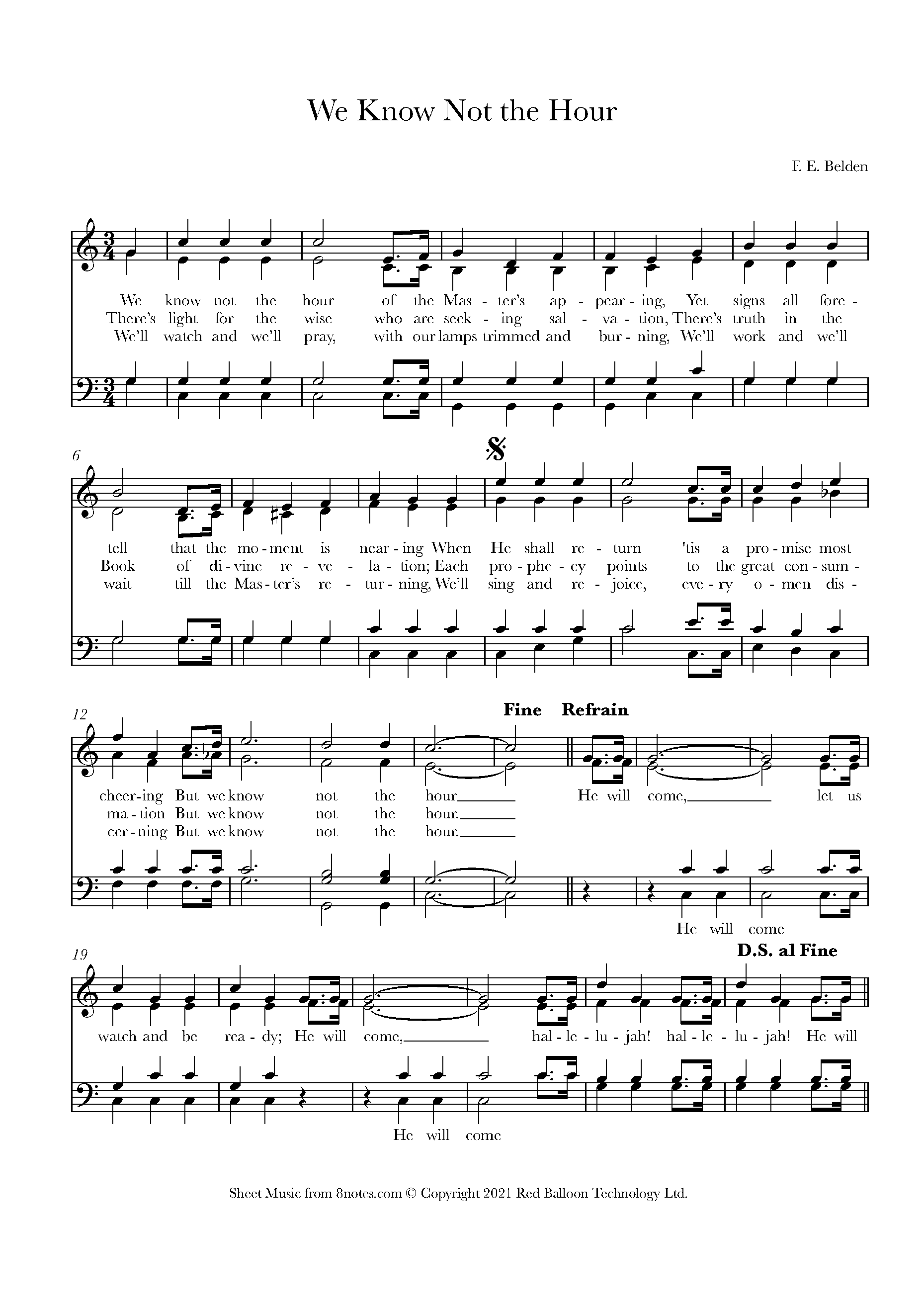 Belden F E We Know Not The Hour Sheet Music For Choir 8notes belden-f-e-we-know-not-the-hour-sheet-music-for-choir-8notes