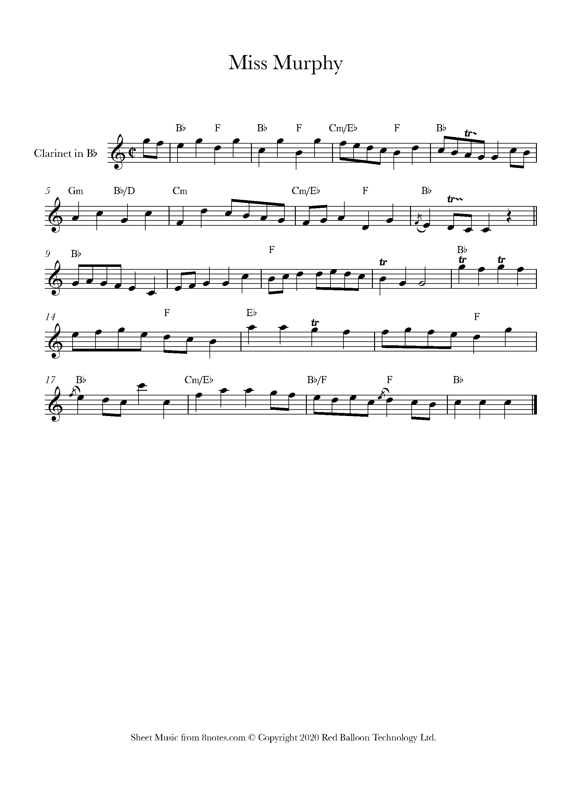 Turlough O Carolan - Miss Murphy Sheet music for Clarinet - 8notes.com