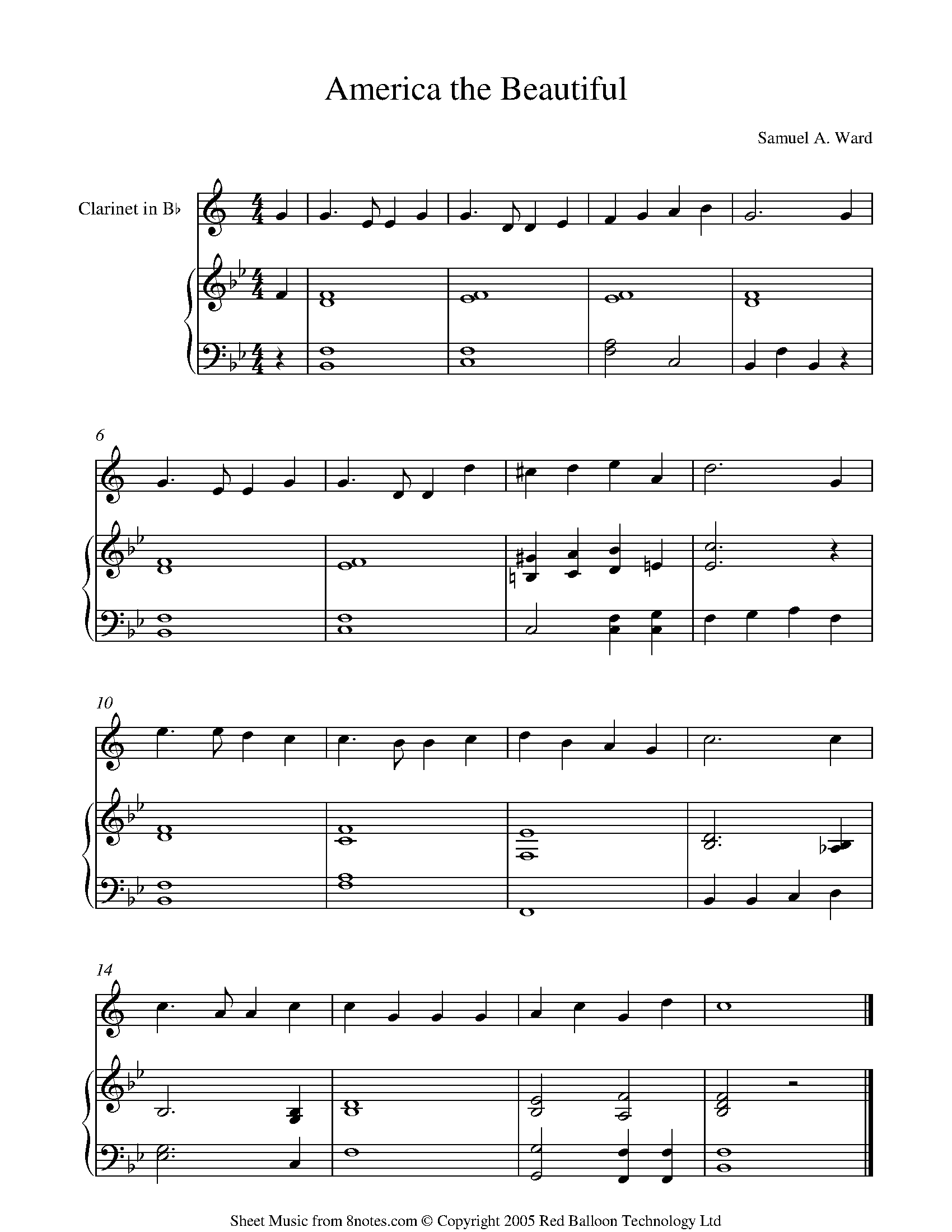 Samuel A. Ward - America the Beautiful Sheet music for Clarinet ...