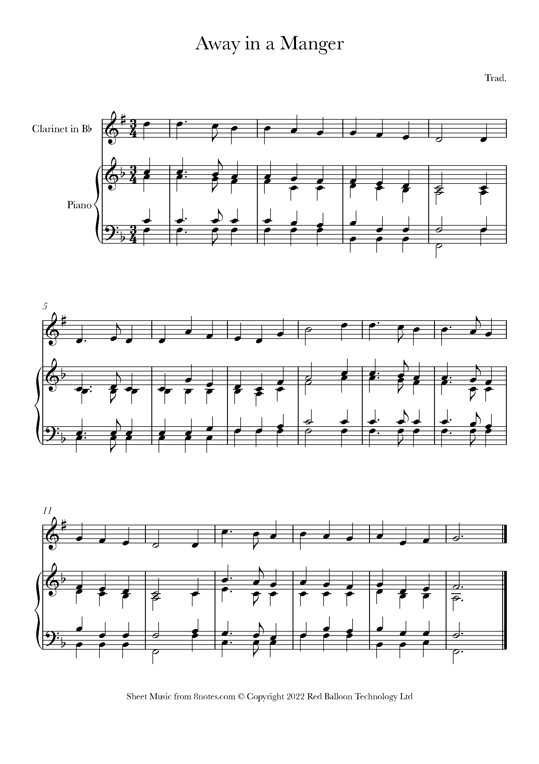 Away in a Manger (Mueller Version) Sheet music for Clarinet - 8notes.com
