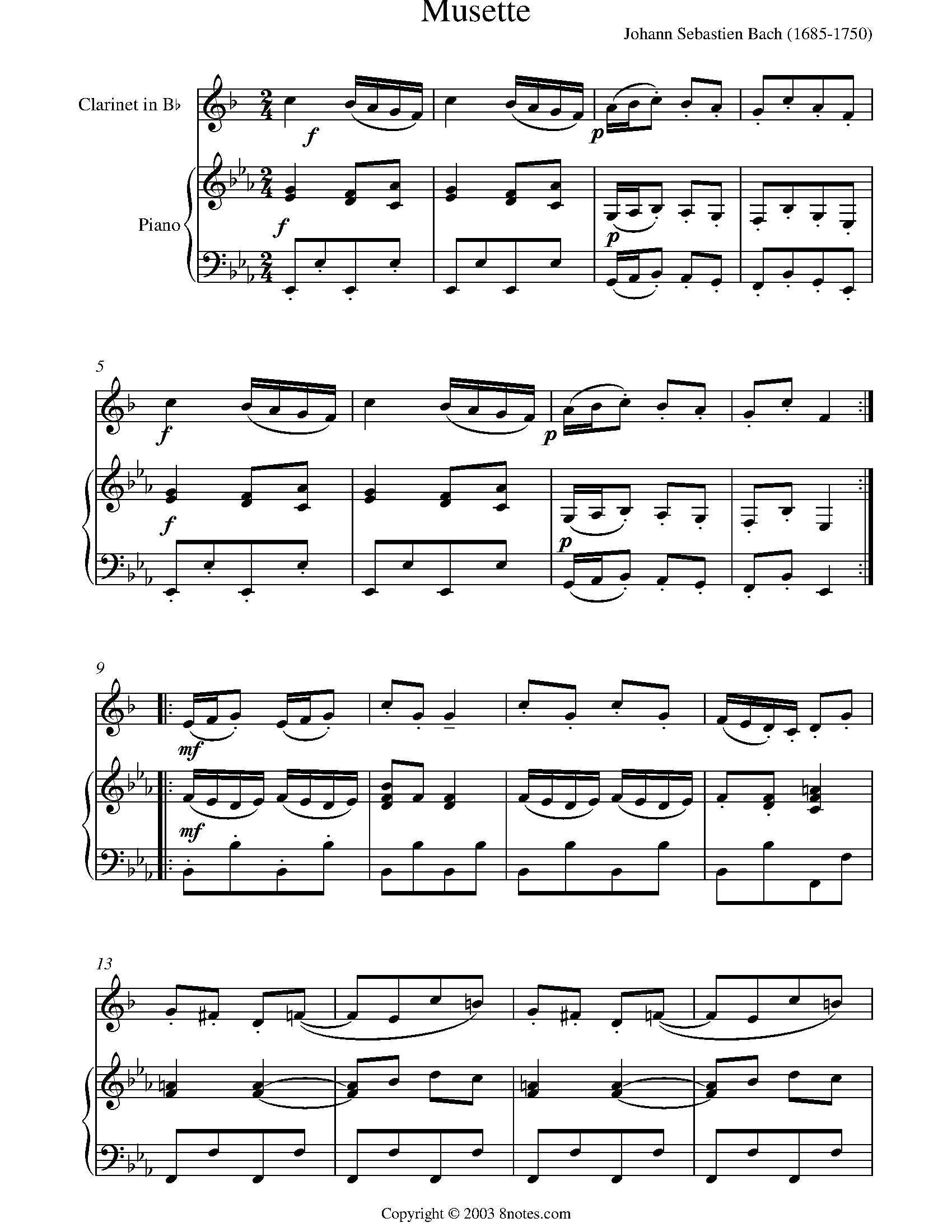 Bach - Musette Sheet music for Clarinet - 8notes.com