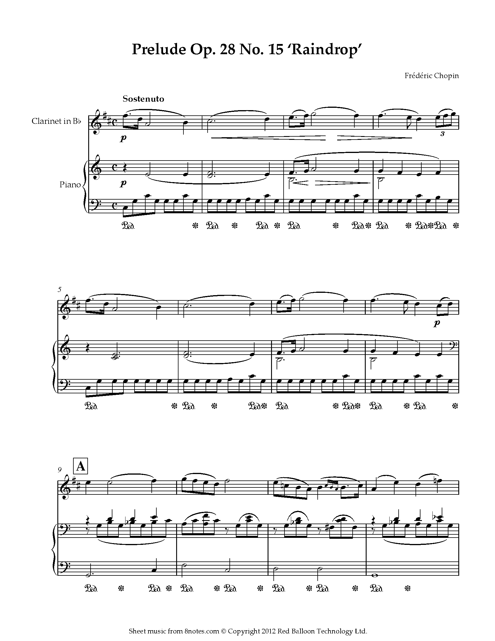 Chopin - Raindrop Prelude Op. 28 No. 15 Sheet music for Clarinet ...
