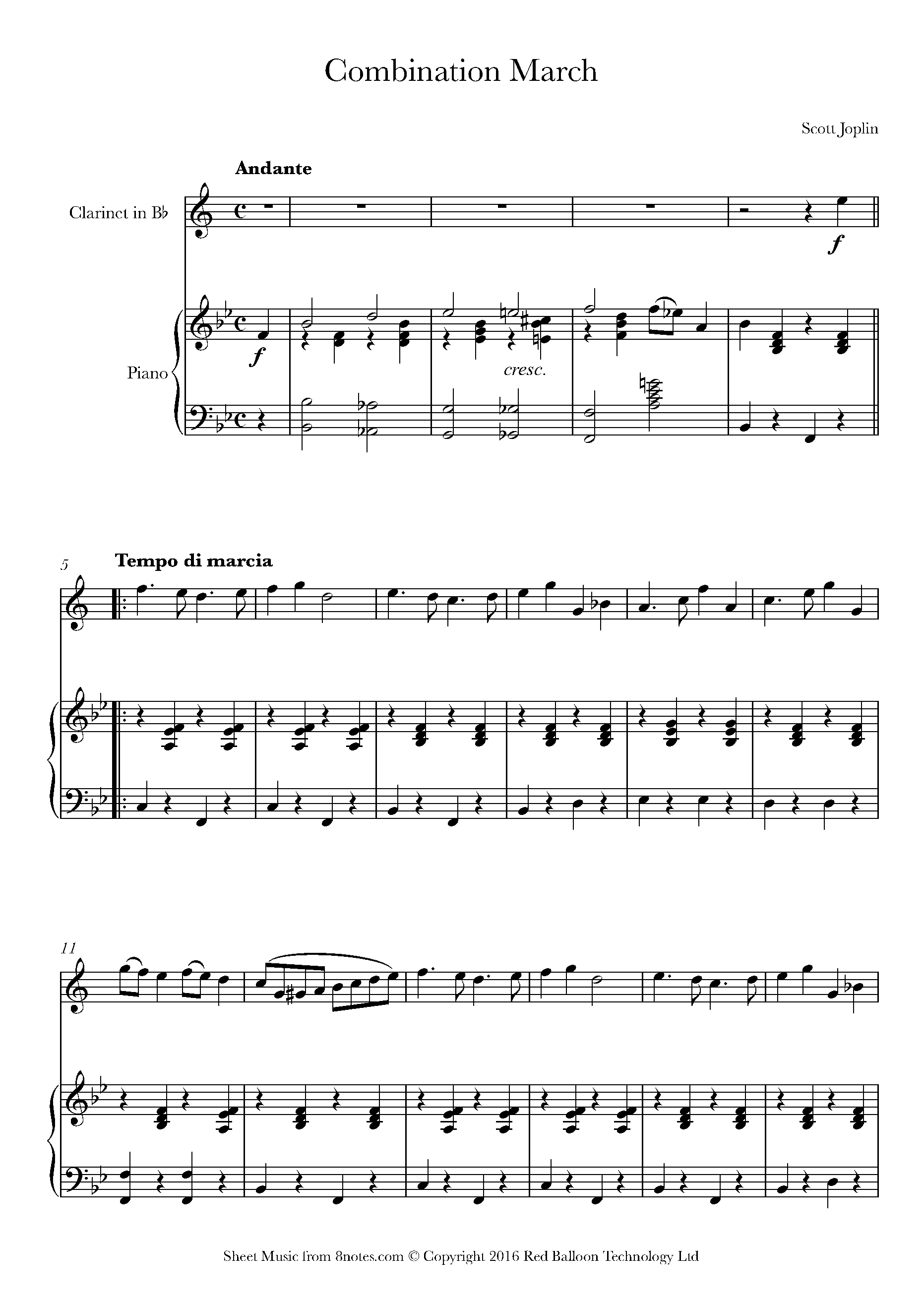 Scott Joplin - Combination March Sheet music for Clarinet - 8notes.com