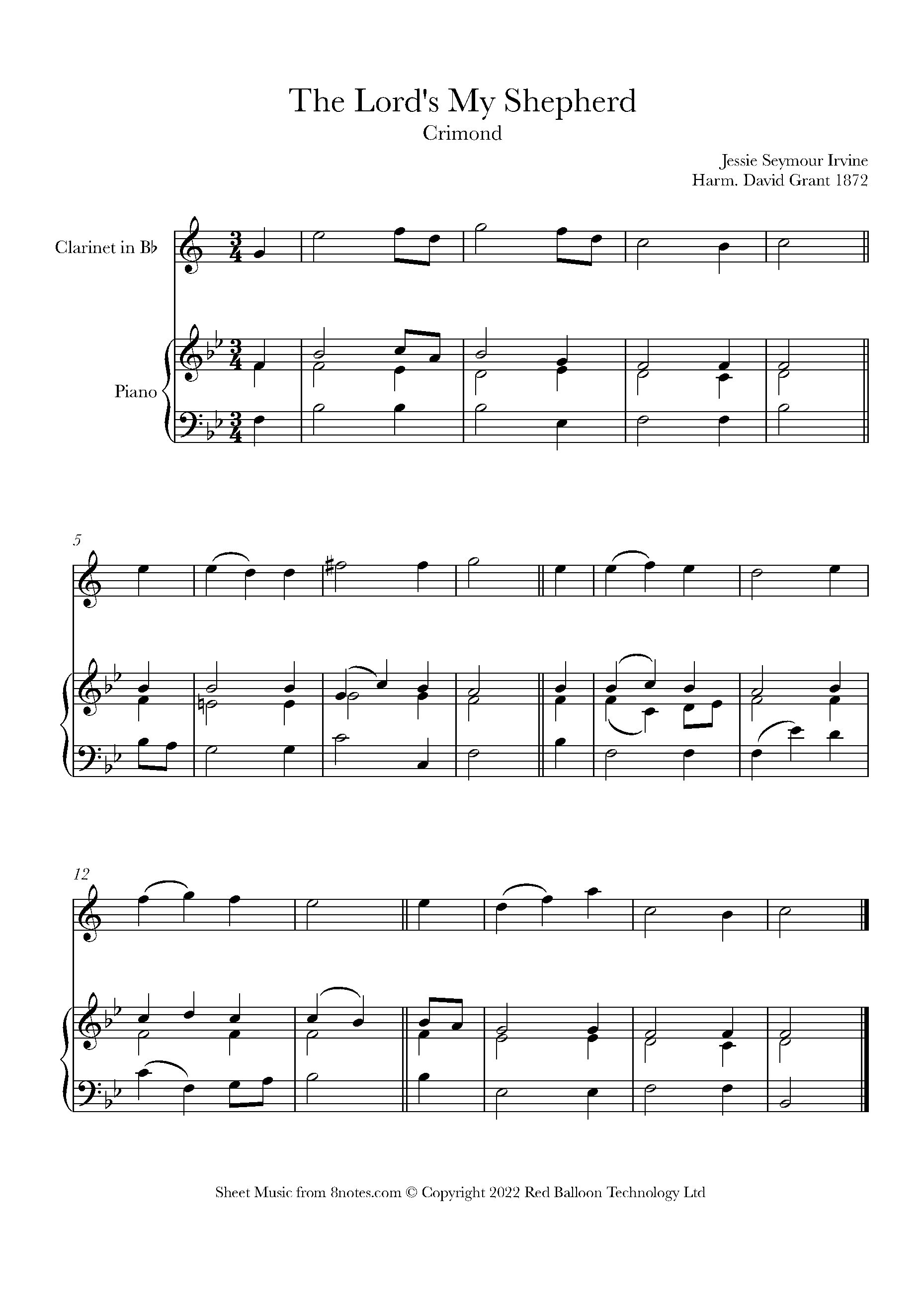 Irvine - The Lord's My Shepherd (Crimond) Sheet music for Clarinet ...