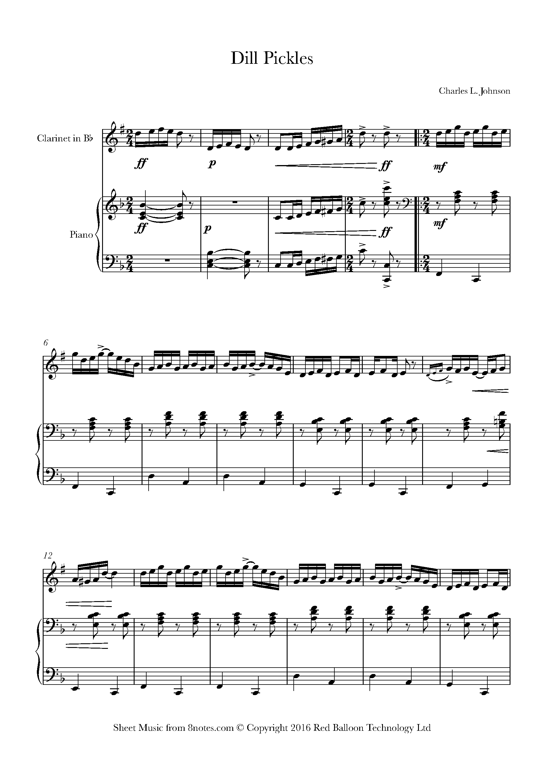 Charles L. Johnson - Dill Pickles Sheet music for Clarinet - 8notes.com