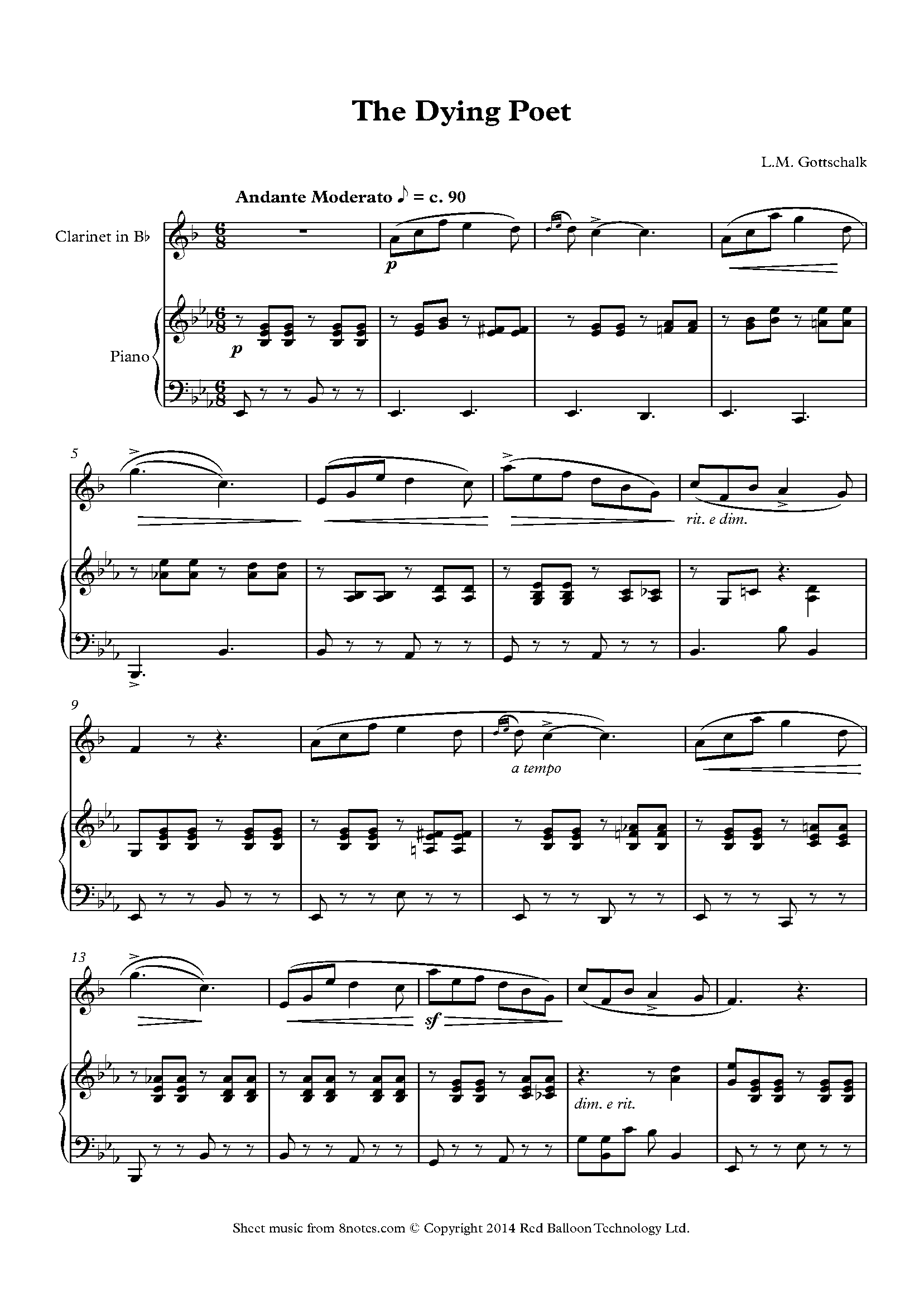 Gottschalk, Louis - The Dying Poet Sheet music for Clarinet - 8notes.com