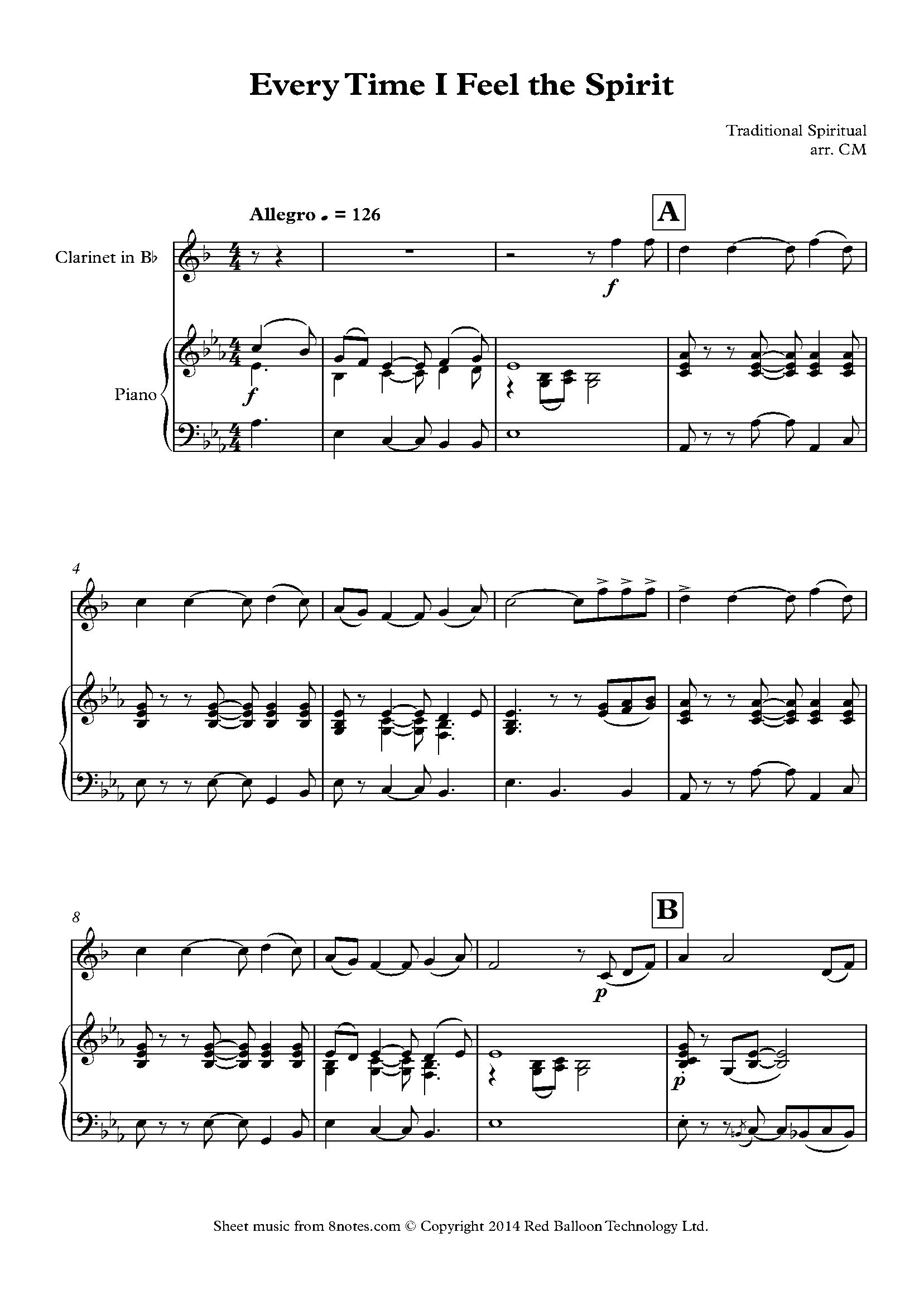 Every Time I Feel the Spirit Sheet music for Clarinet - 8notes.com
