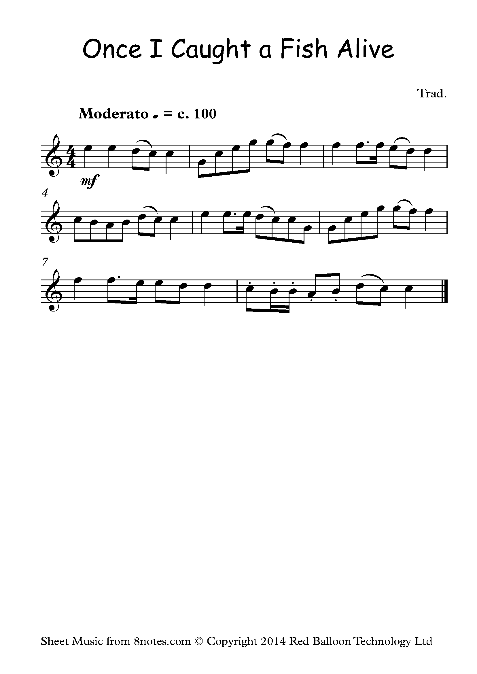 Once I caught a fish alive Sheet music for Clarinet - 8notes.com