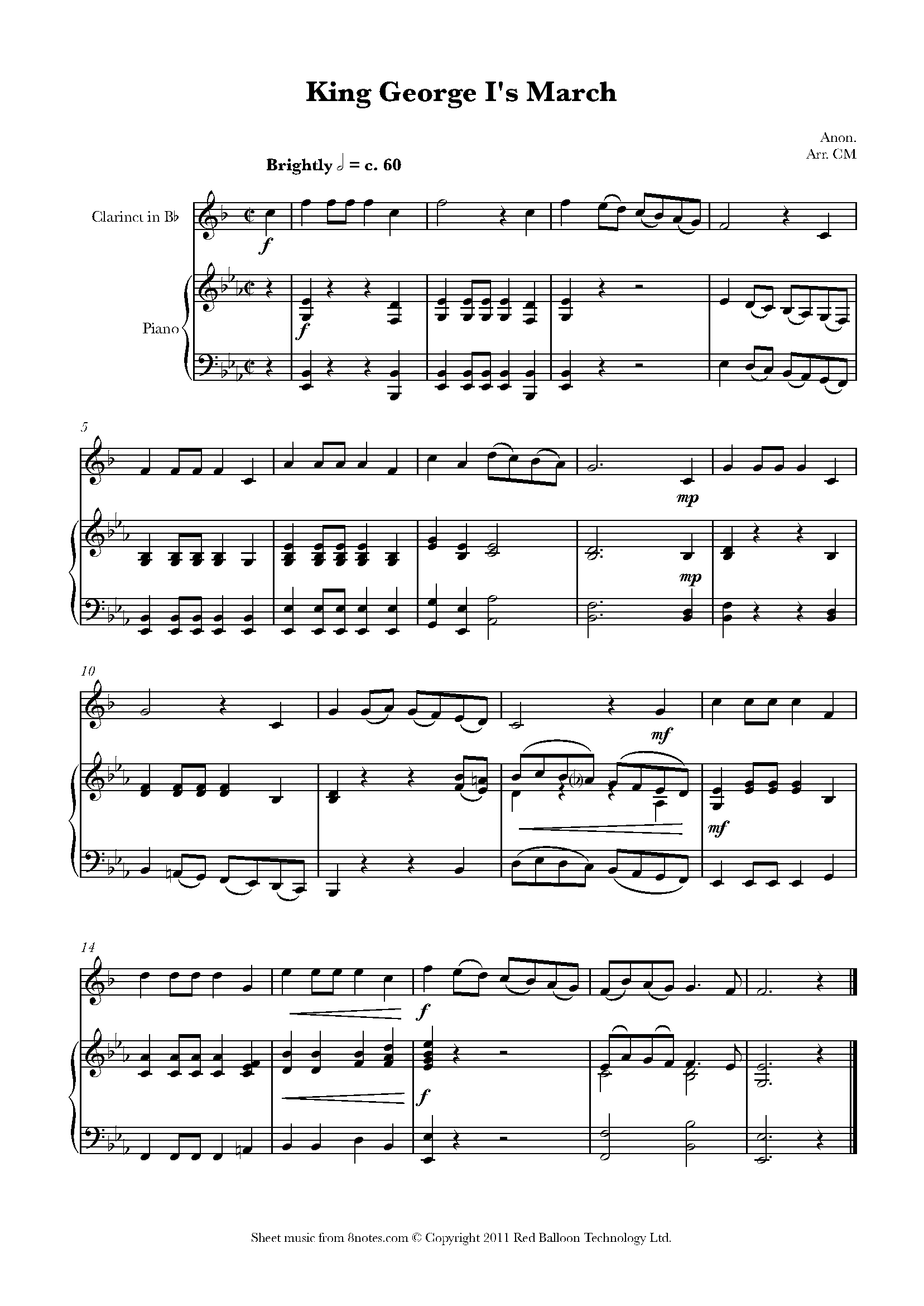anon - King George I's March Sheet music for Clarinet - 8notes.com