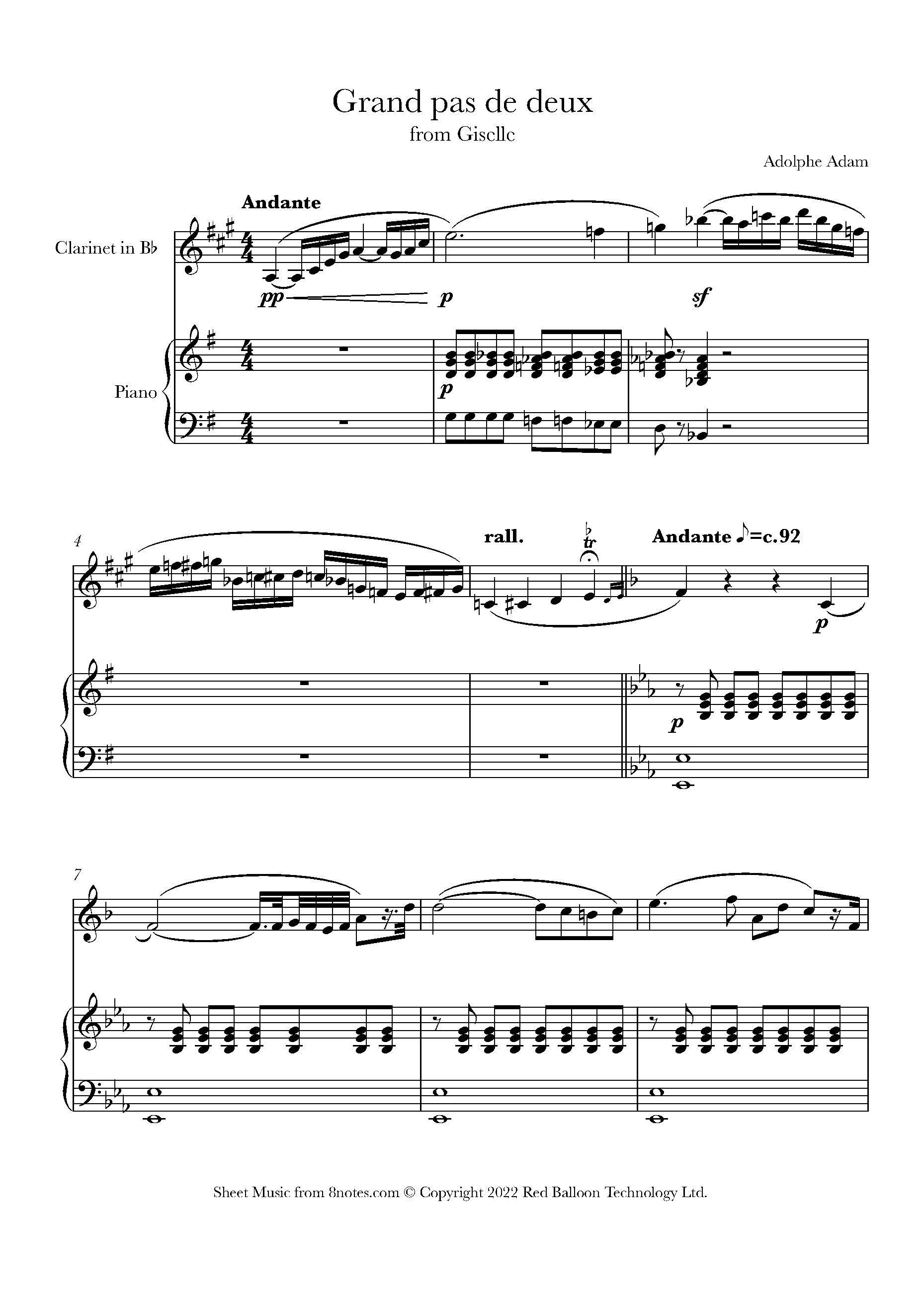Adam - Grand pas de deux from Giselle Sheet music for Clarinet - 8notes.com