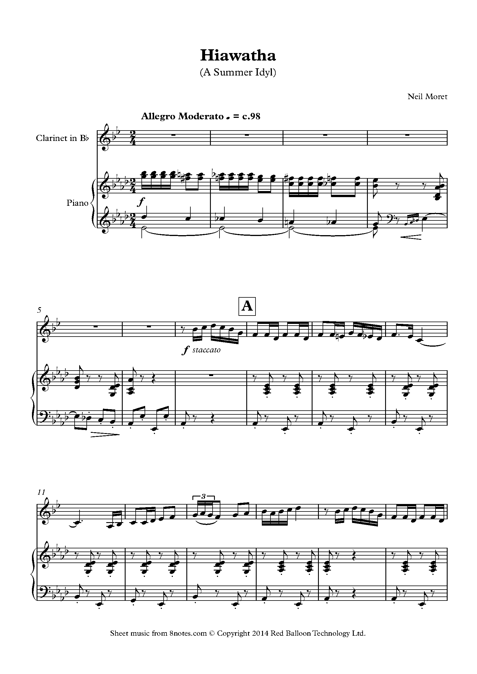 Neil Moret - Hiawatha (A Summer Idyl) Sheet music for Clarinet - 8notes.com