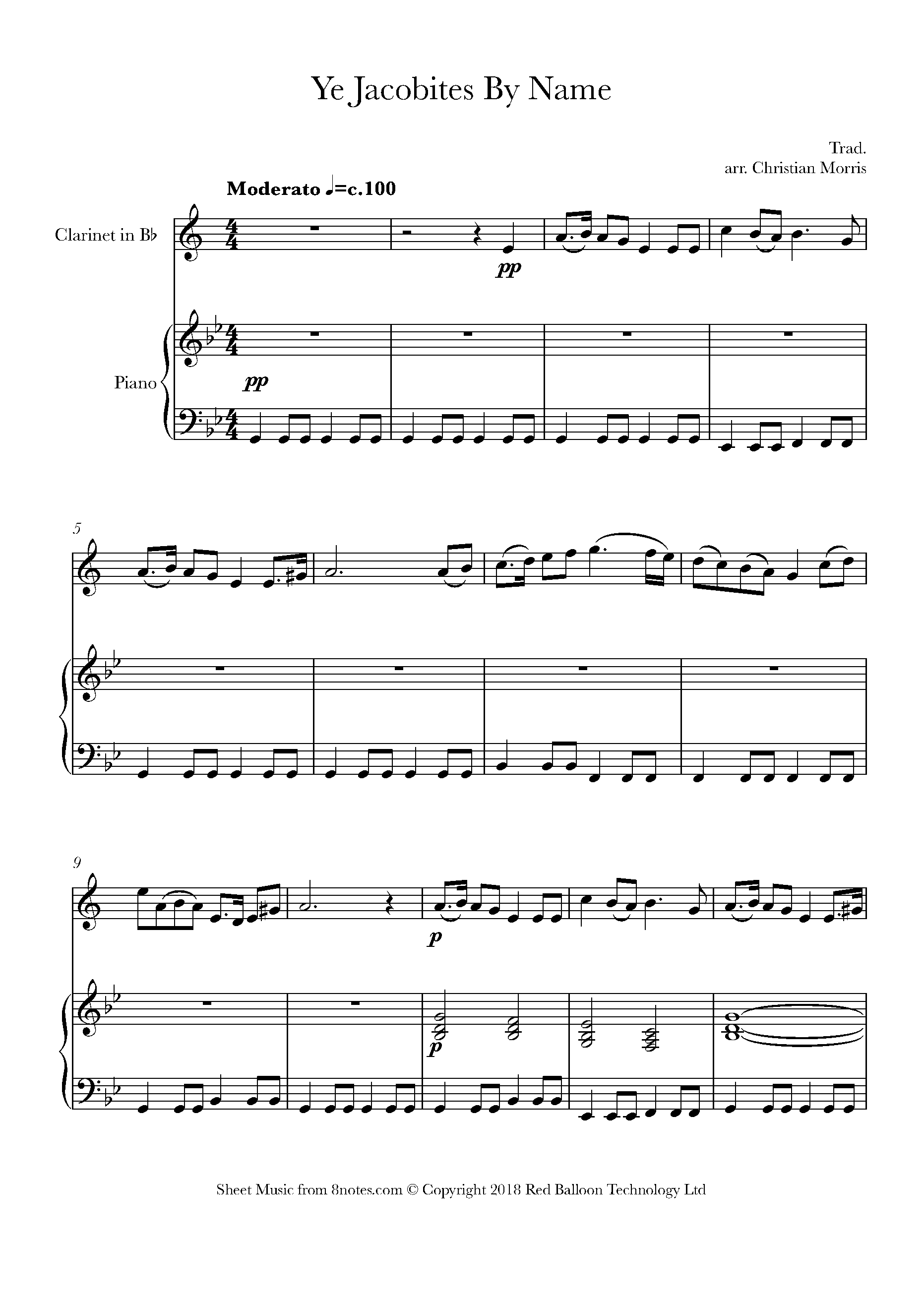 Ye Jacobites By Name Sheet music for Clarinet - 8notes.com