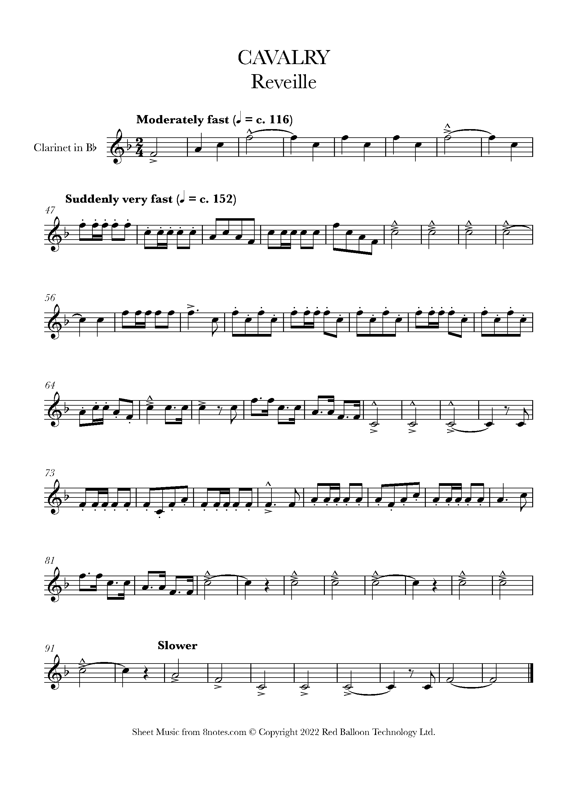 Last Post and Reveille (Cavalry) Sheet music for Clarinet - 8notes.com