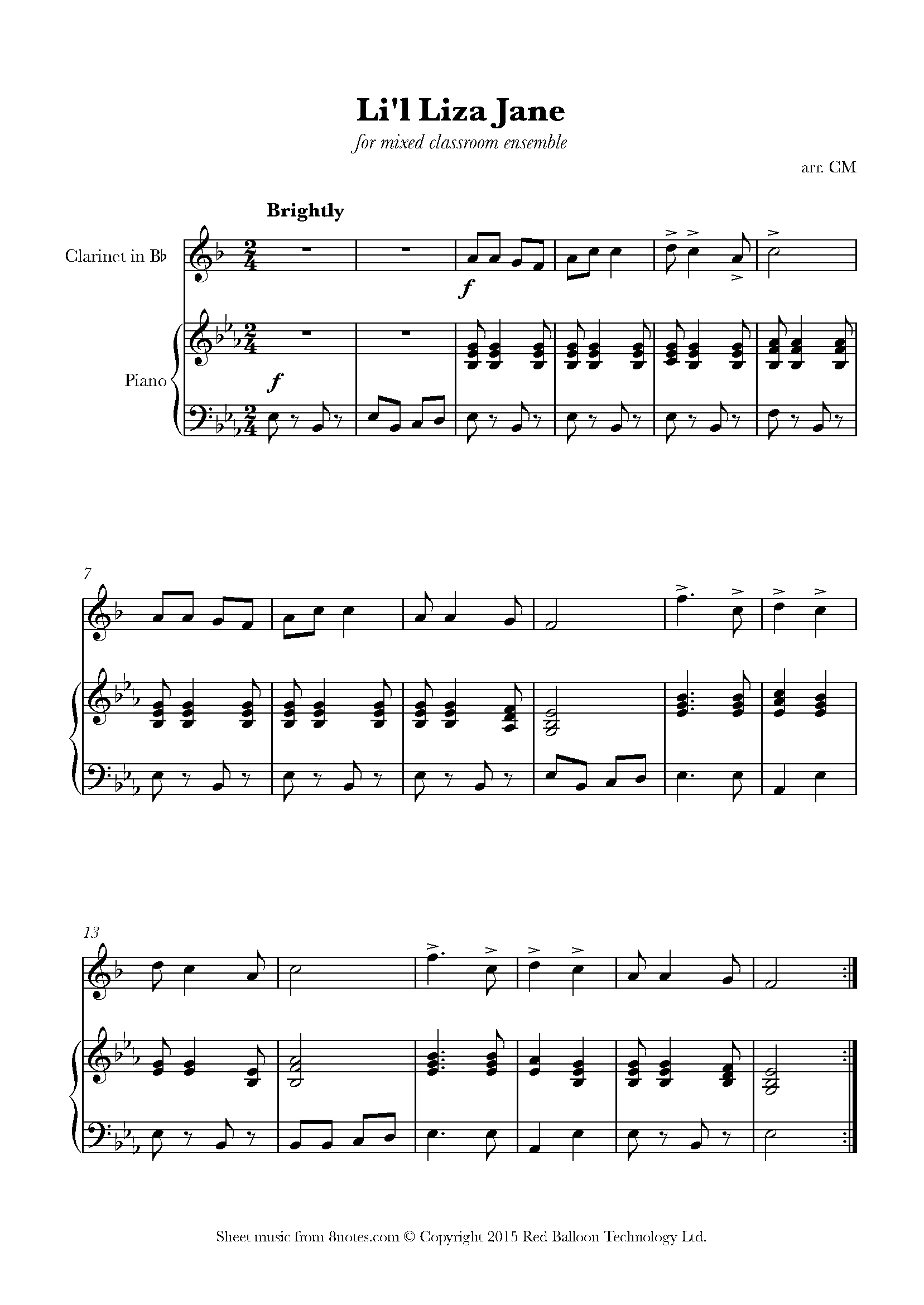 Countess Ada De Lachau - Li'l Liza Jane Sheet music for Clarinet ...