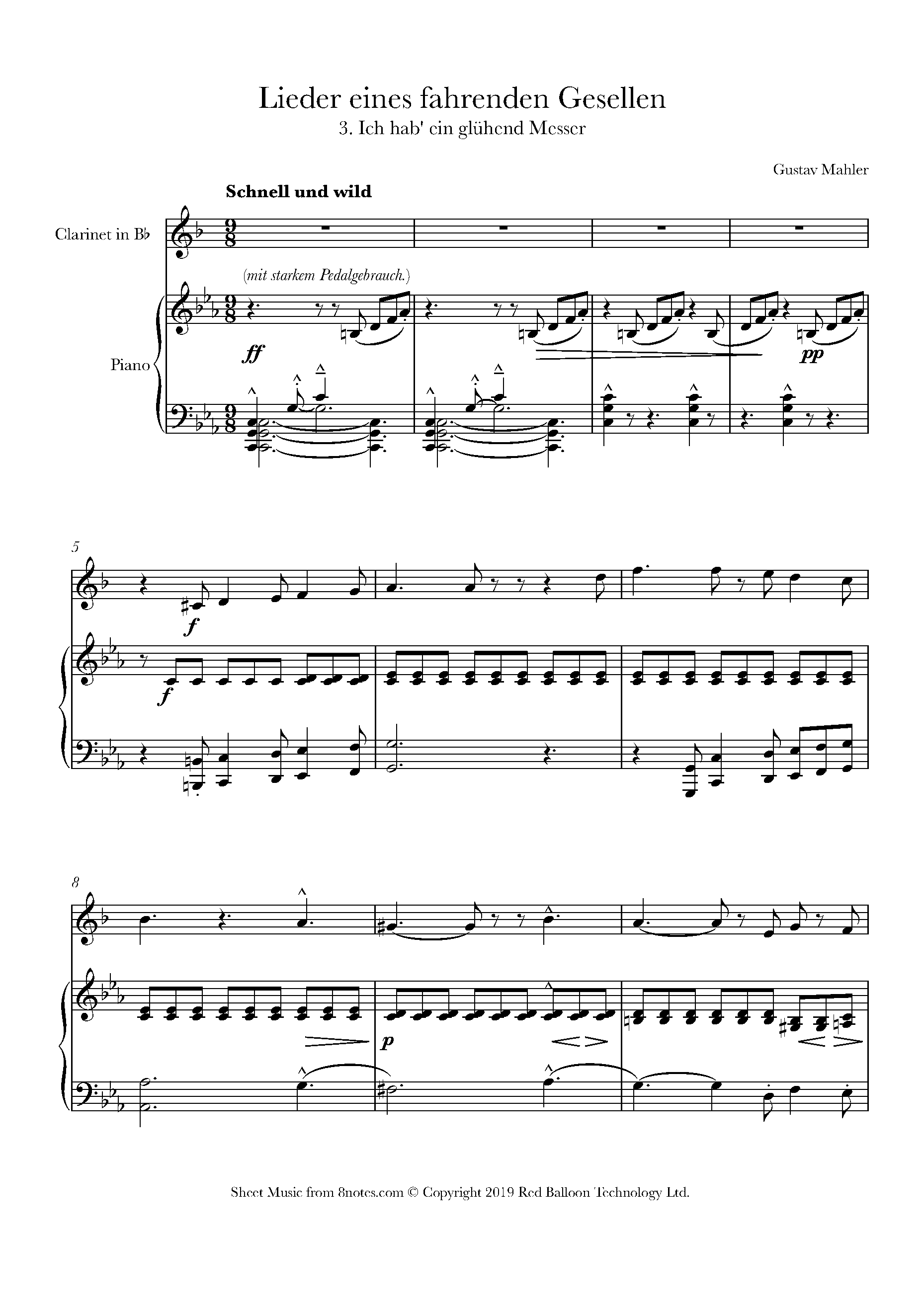 Mahler - Ich hab' ein gluhend Messer, No. 3 from Lieder eines fahrenden Gesellen Sheet music for ...