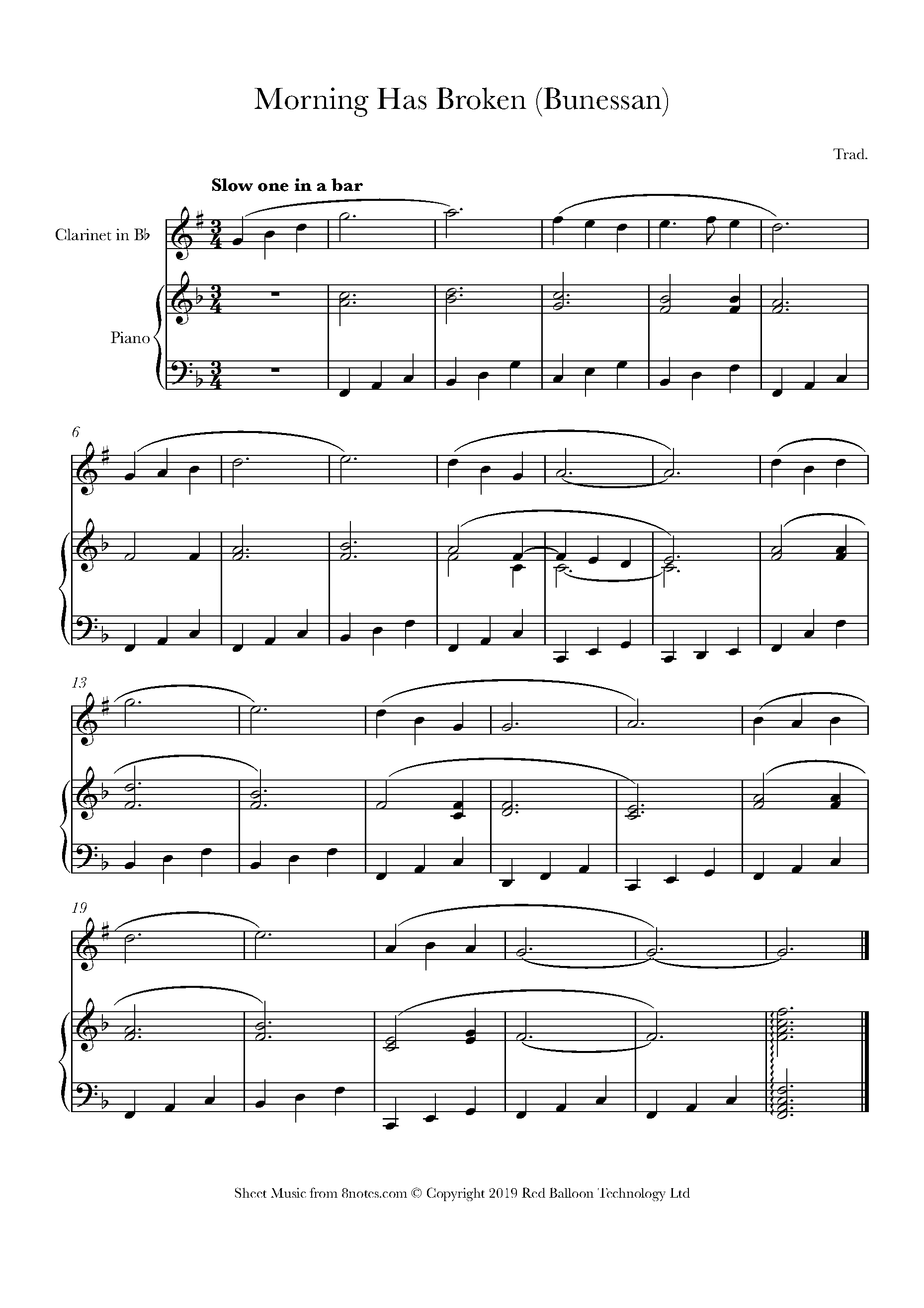 Morning has Broken (Bunessan) Sheet music for Clarinet - 8notes.com
