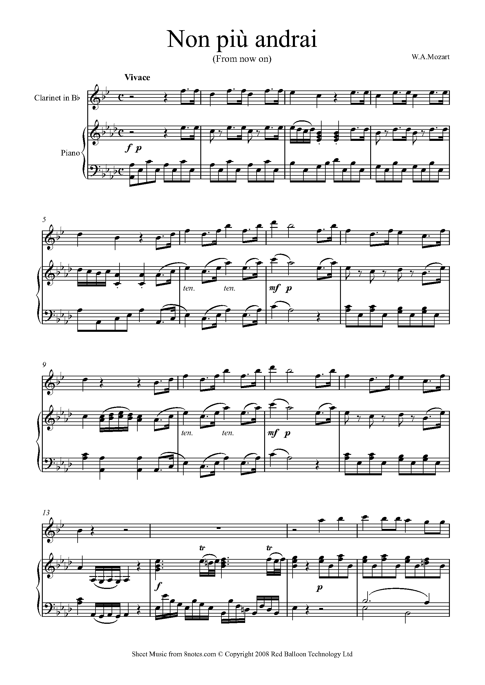 Mozart - Non Piu Andrai from Marriage of Figaro Sheet music for ...