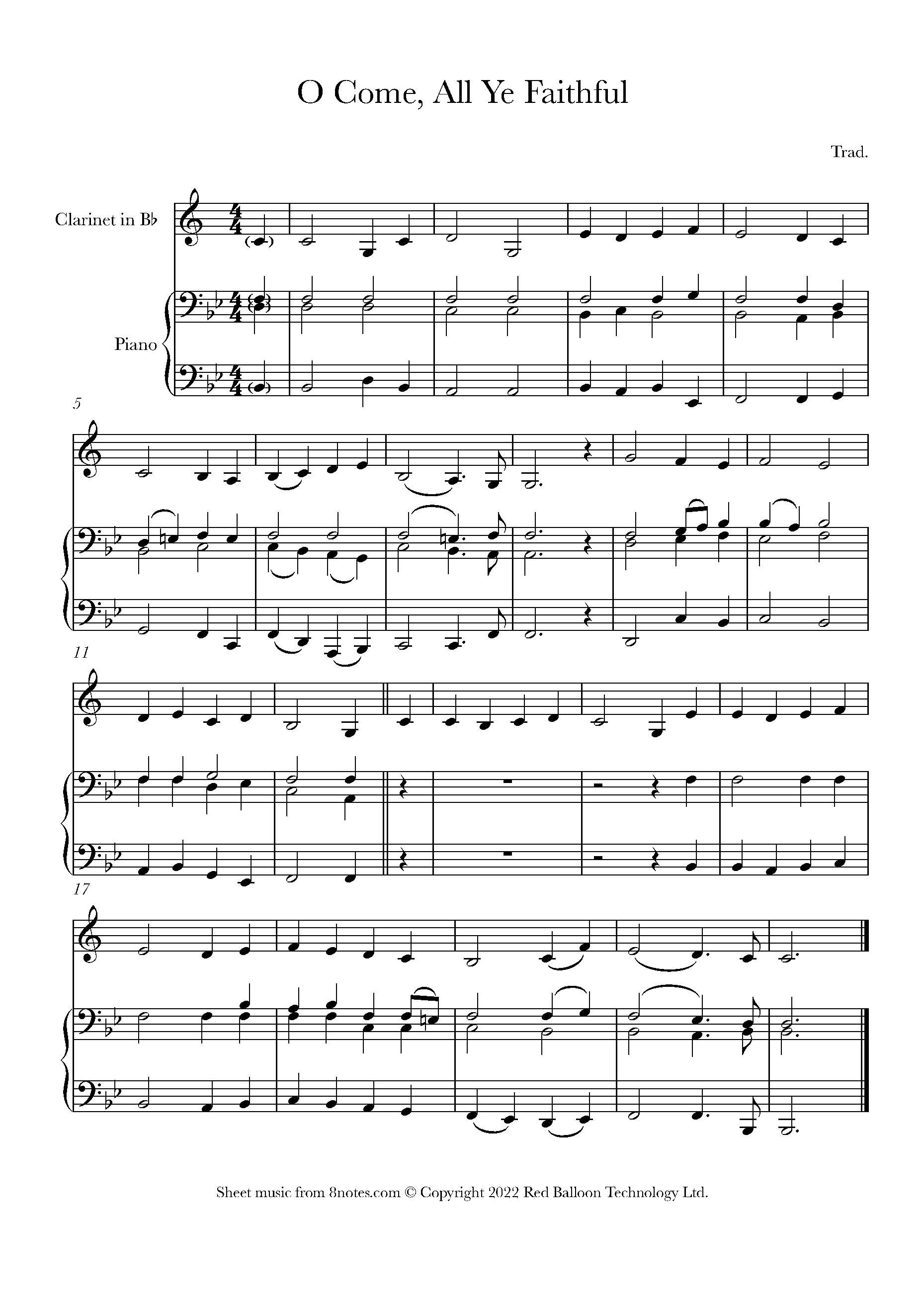 O Come, All Ye Faithful Sheet music for Clarinet - 8notes.com
