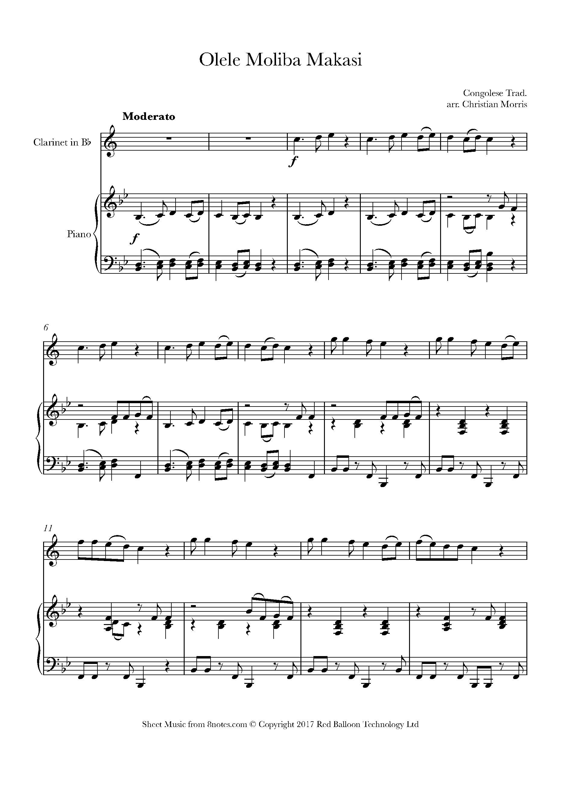 Olele Moliba Makasi (Congo traditional) Sheet music for Clarinet ...